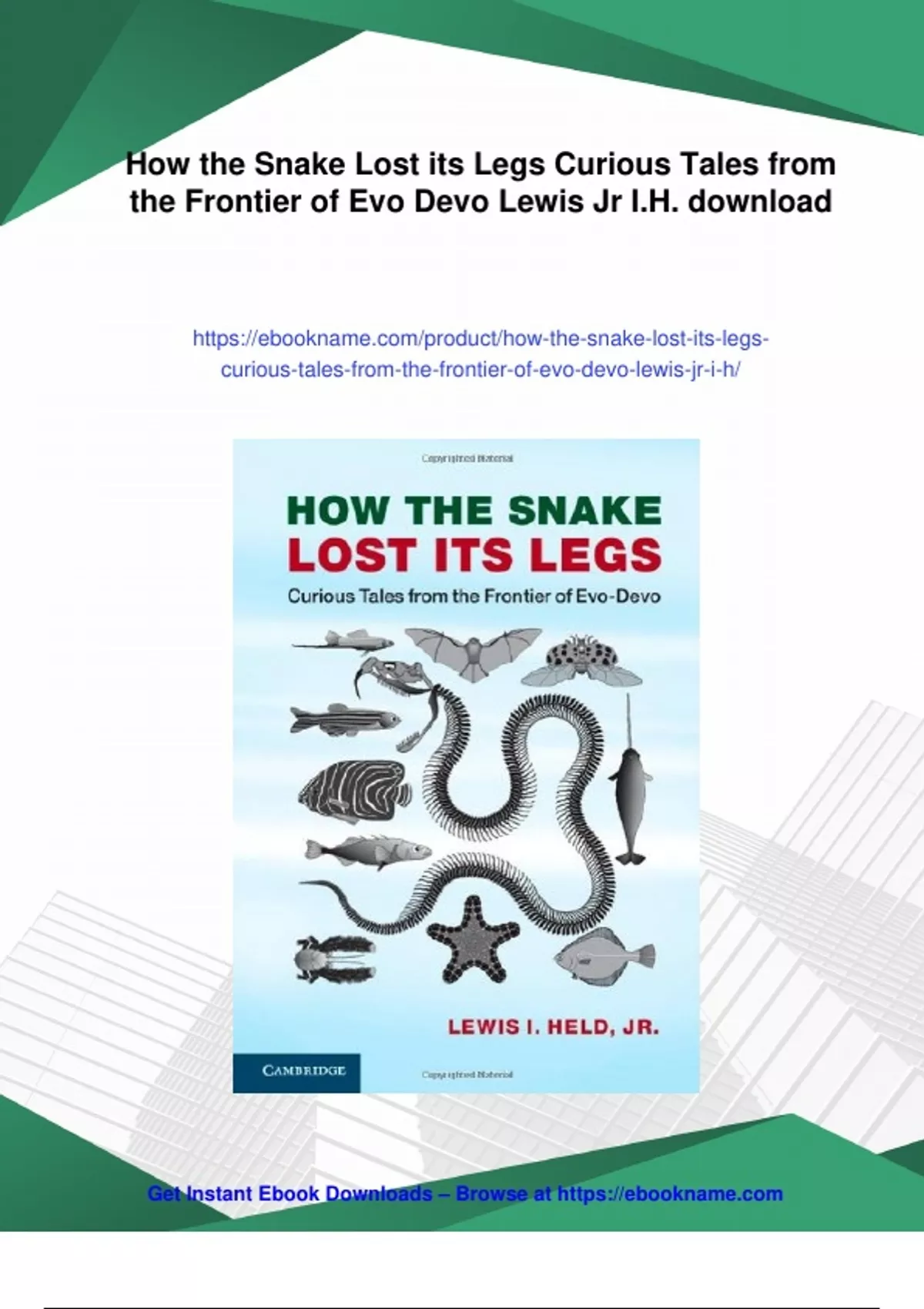 Summary How the Snake Lost its Legs Curious Tales from the Frontier of ...
