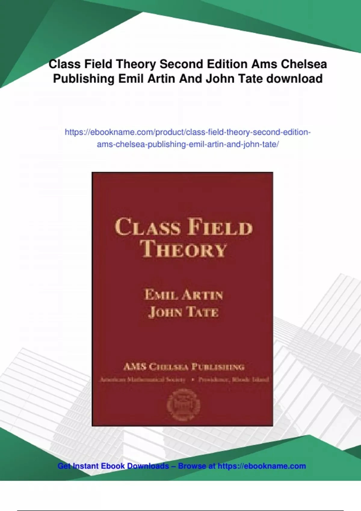 Summary Class Field Theory Second Edition Ams Chelsea Publishing Emil ...