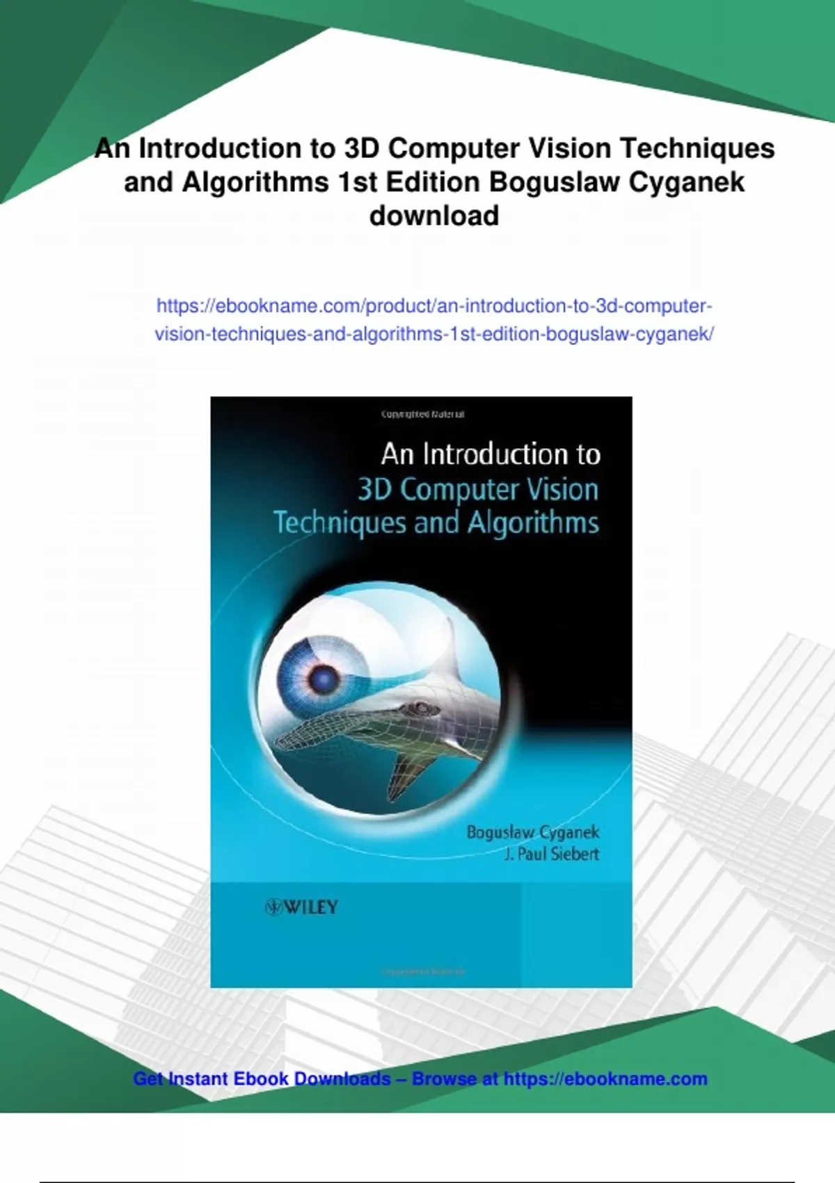 Summary An Introduction to 3D Computer Vision Techniques and Algorithms 1st Edition Boguslaw ...