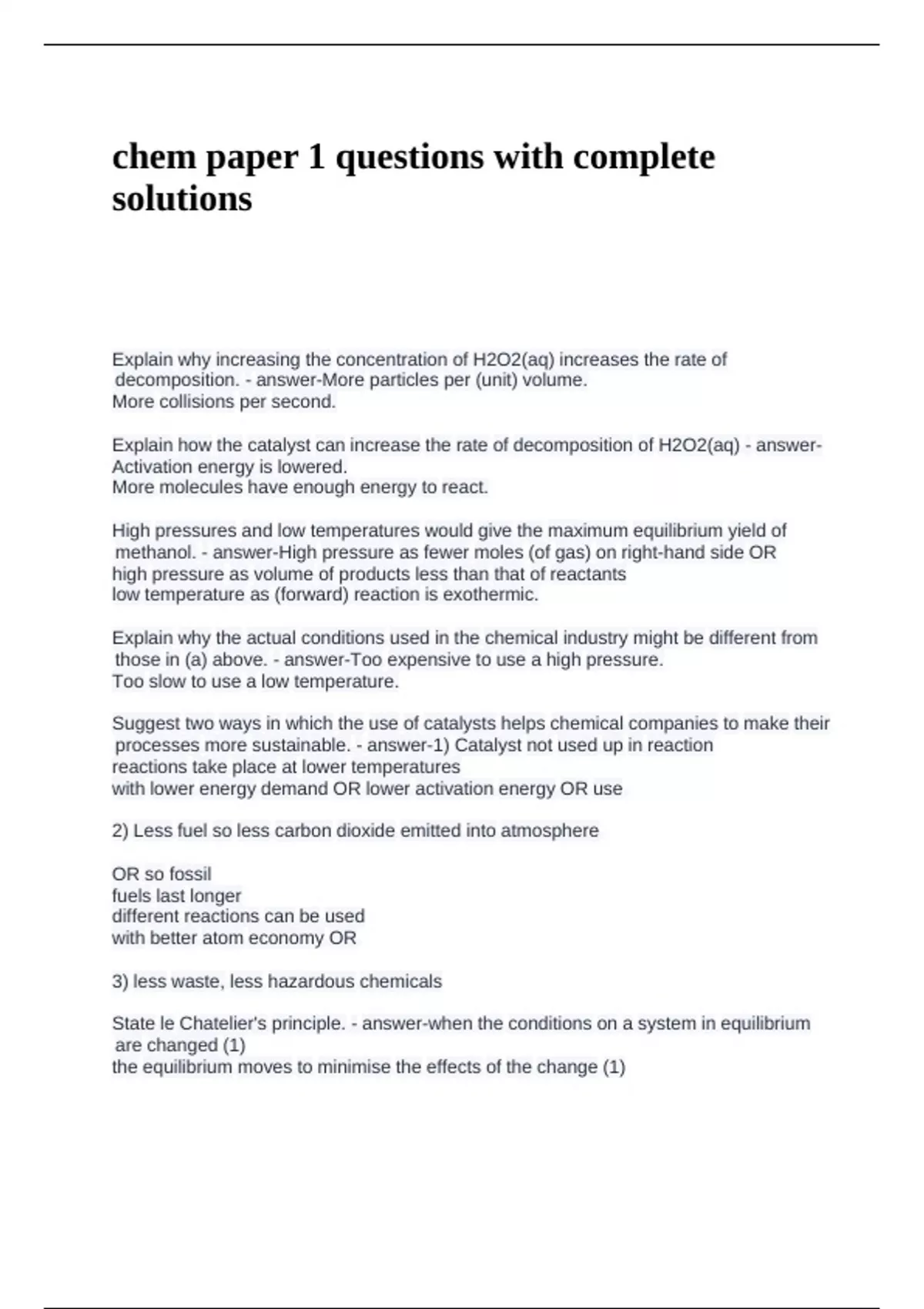 chem paper 1 questions with complete solutions. - CHEMICAL TECHNICIAN 1 ...