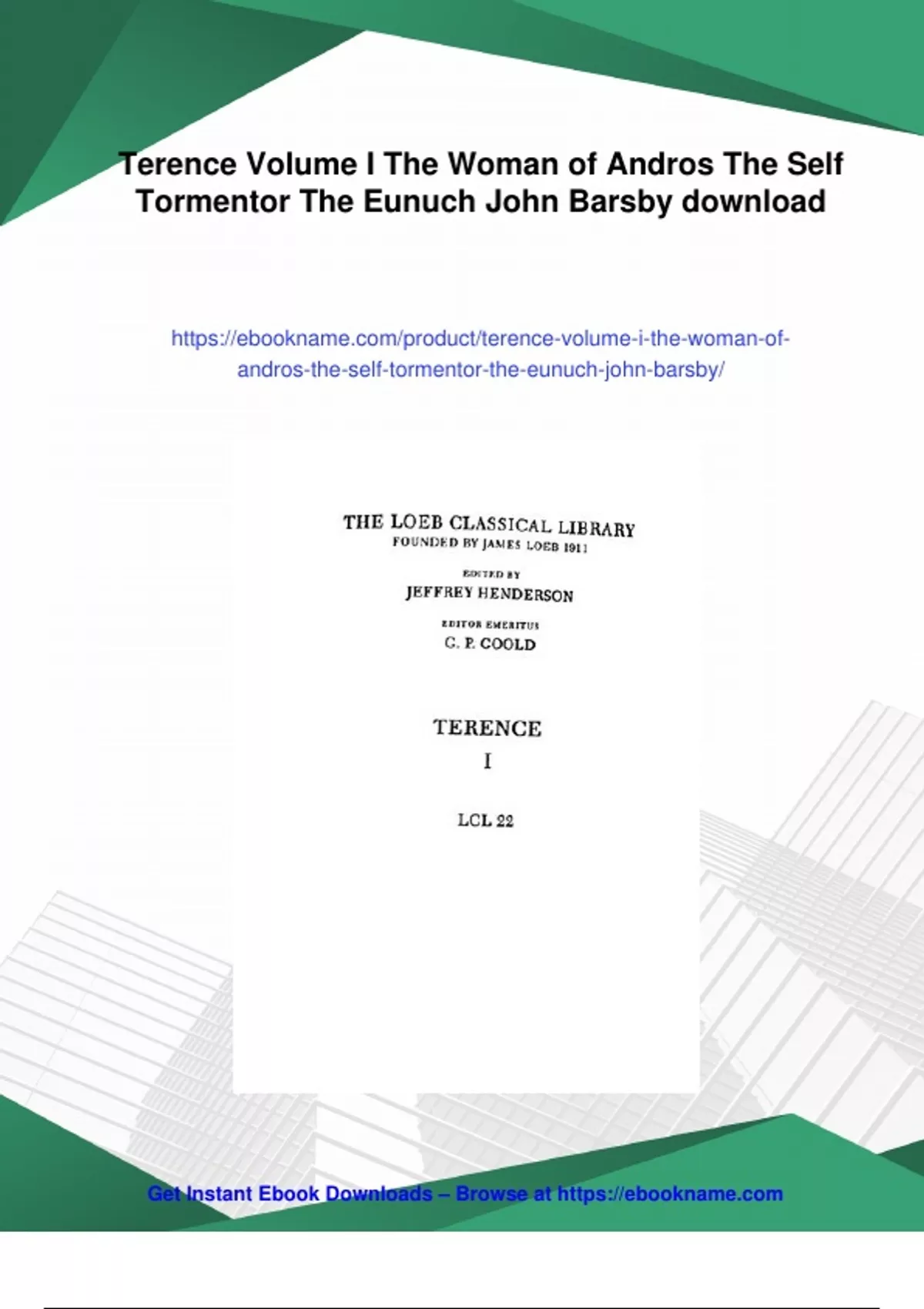 Summary Terence Volume I The Woman of Andros The Self Tormentor The ...