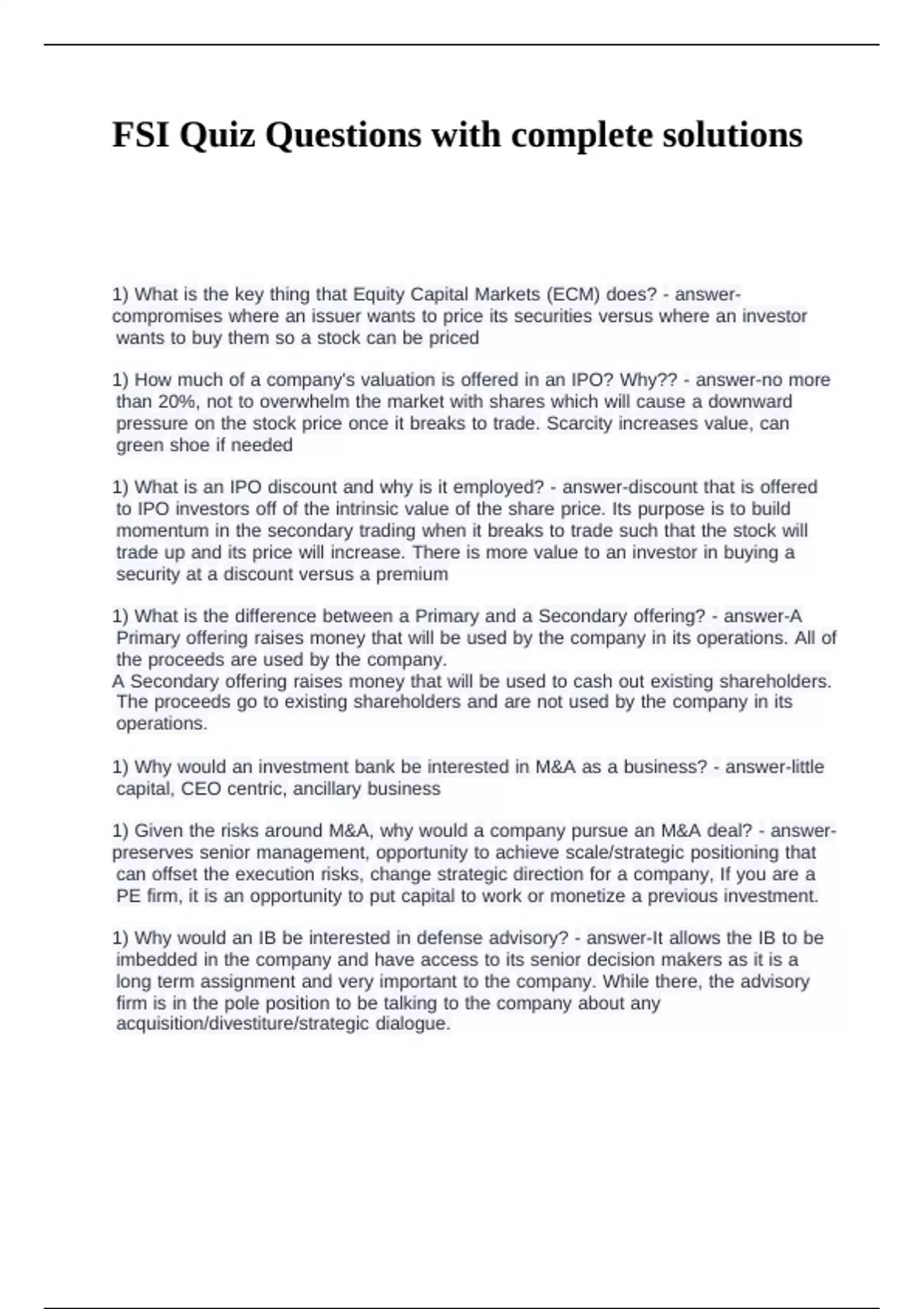 FSI Quiz Questions with complete solutions - FSI - Stuvia US