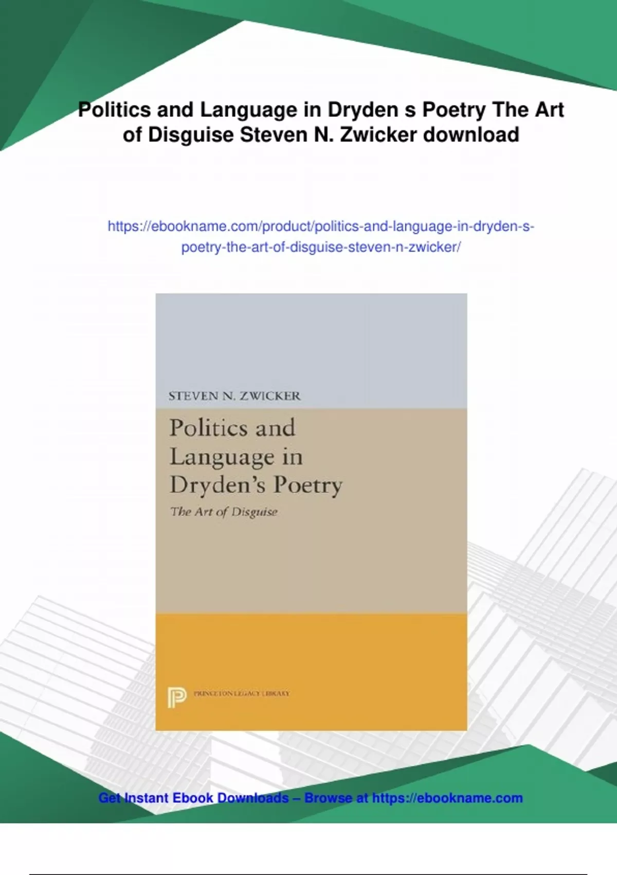 Summary Politics and Language in Dryden s Poetry The Art of Disguise ...