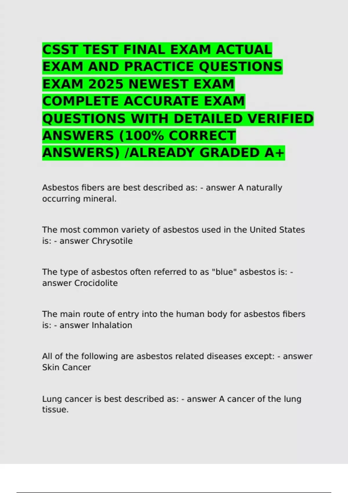 CSST TEST FINAL EXAM ACTUAL EXAM AND PRACTICE QUESTIONS EXAM 2025 ...