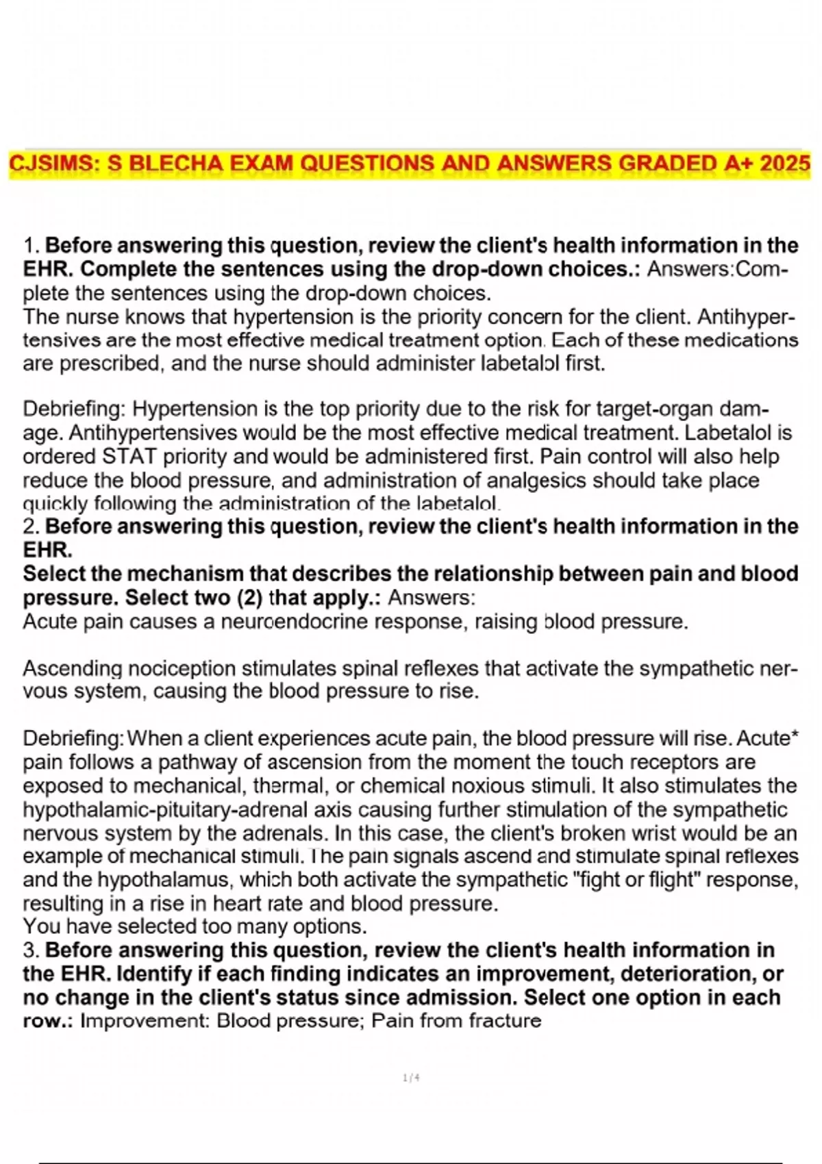 CJSIMS: S BLECHA EXAM QUESTIONS AND ANSWERS GRADED A+ 2025 - CJSIM ...