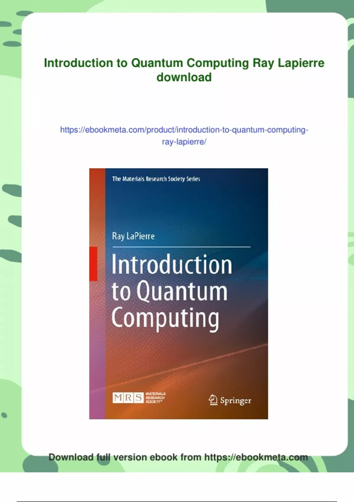 Summary Introduction to Quantum Computing Ray Lapierre - Digital Download - Ebookmeta - Stuvia US