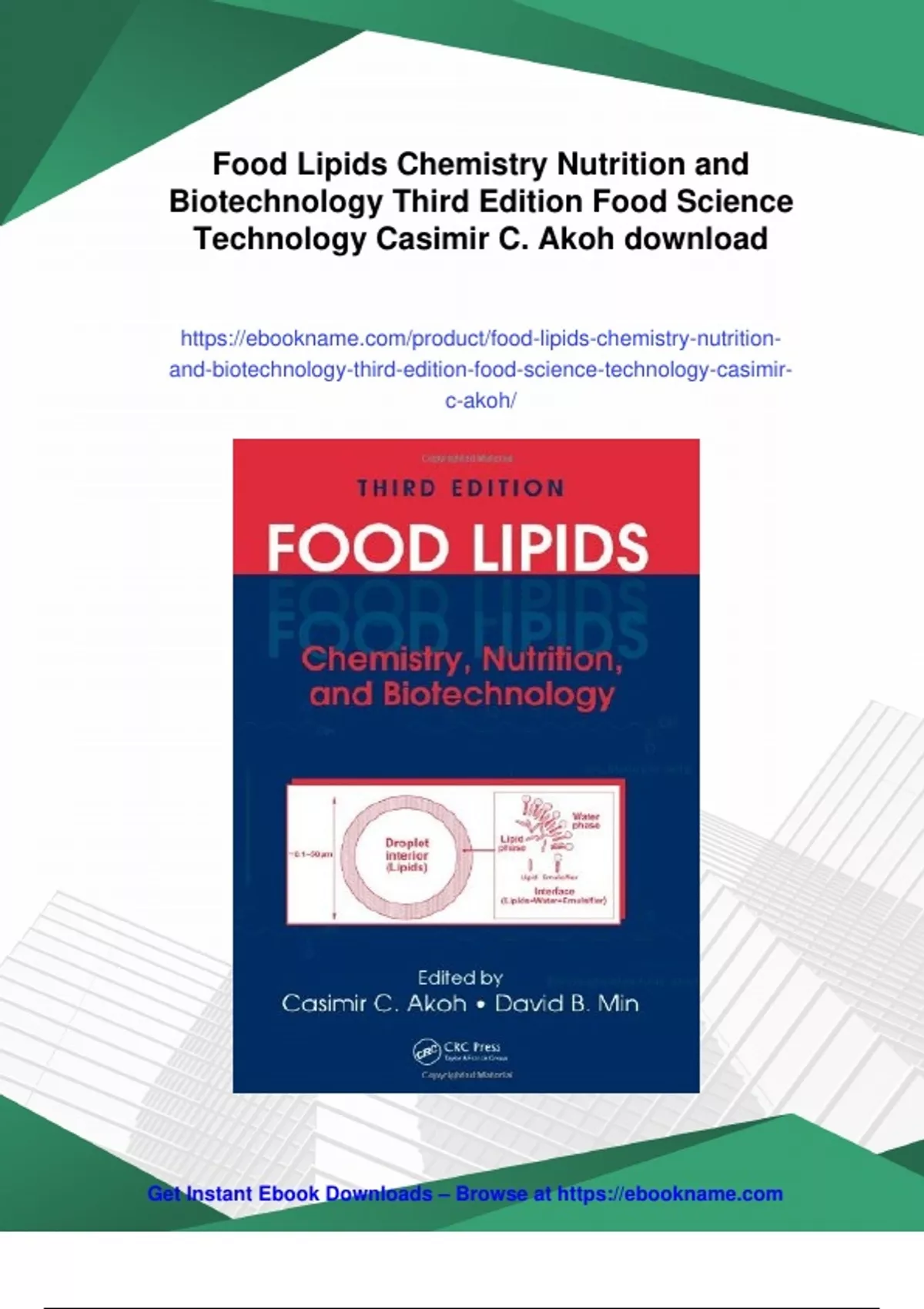 Summary Food Lipids Chemistry Nutrition and Biotechnology Third Edition ...