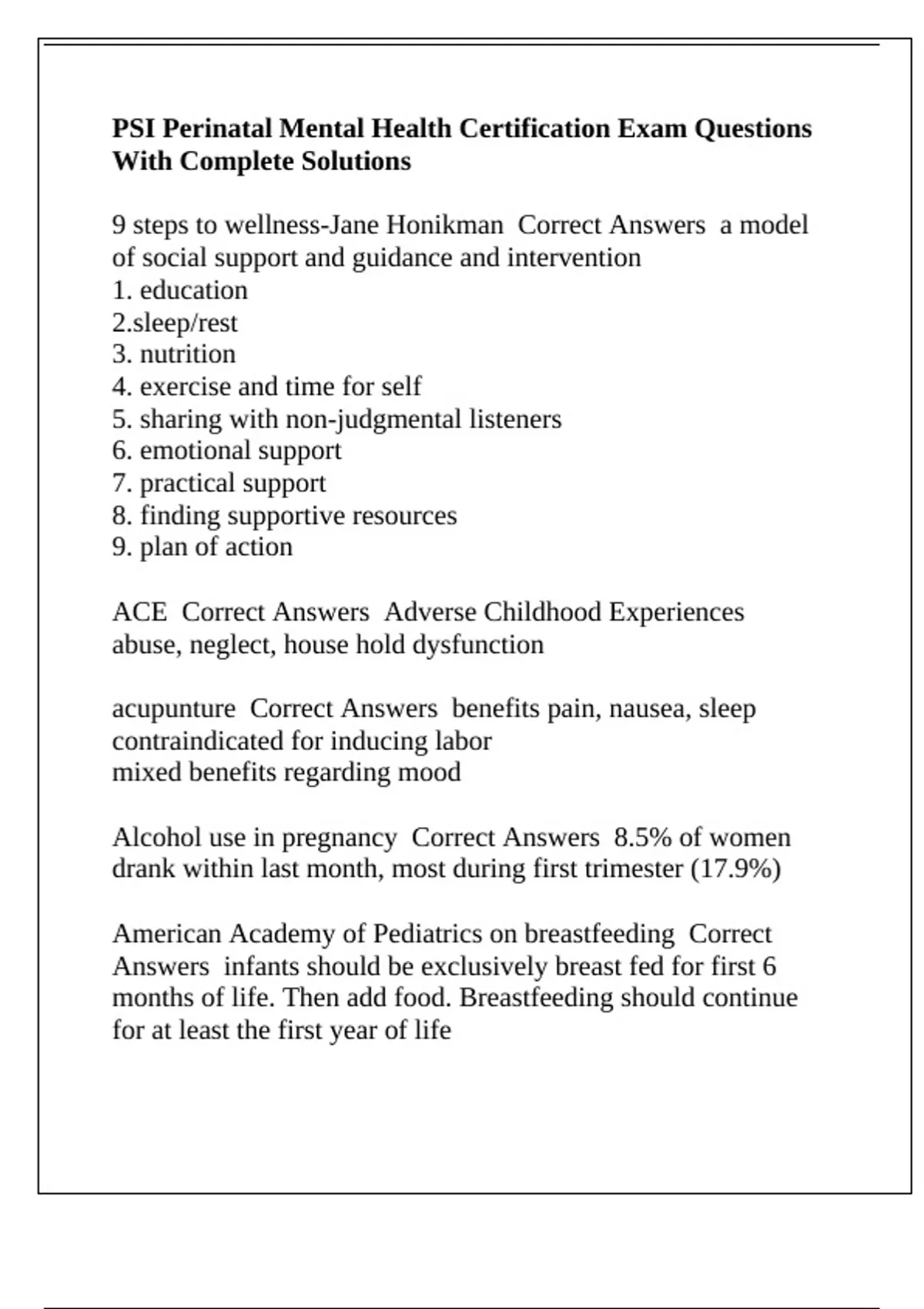 PSI Perinatal Mental Health Certification Exam Questions With Complete Solutions - PMH-C - Stuvia US