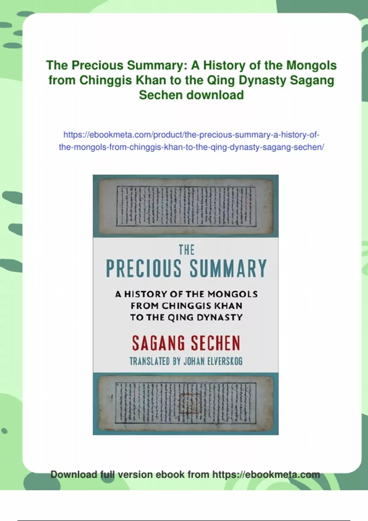 The Precious Summary: A History of the Mongols from Chinggis Khan to ...