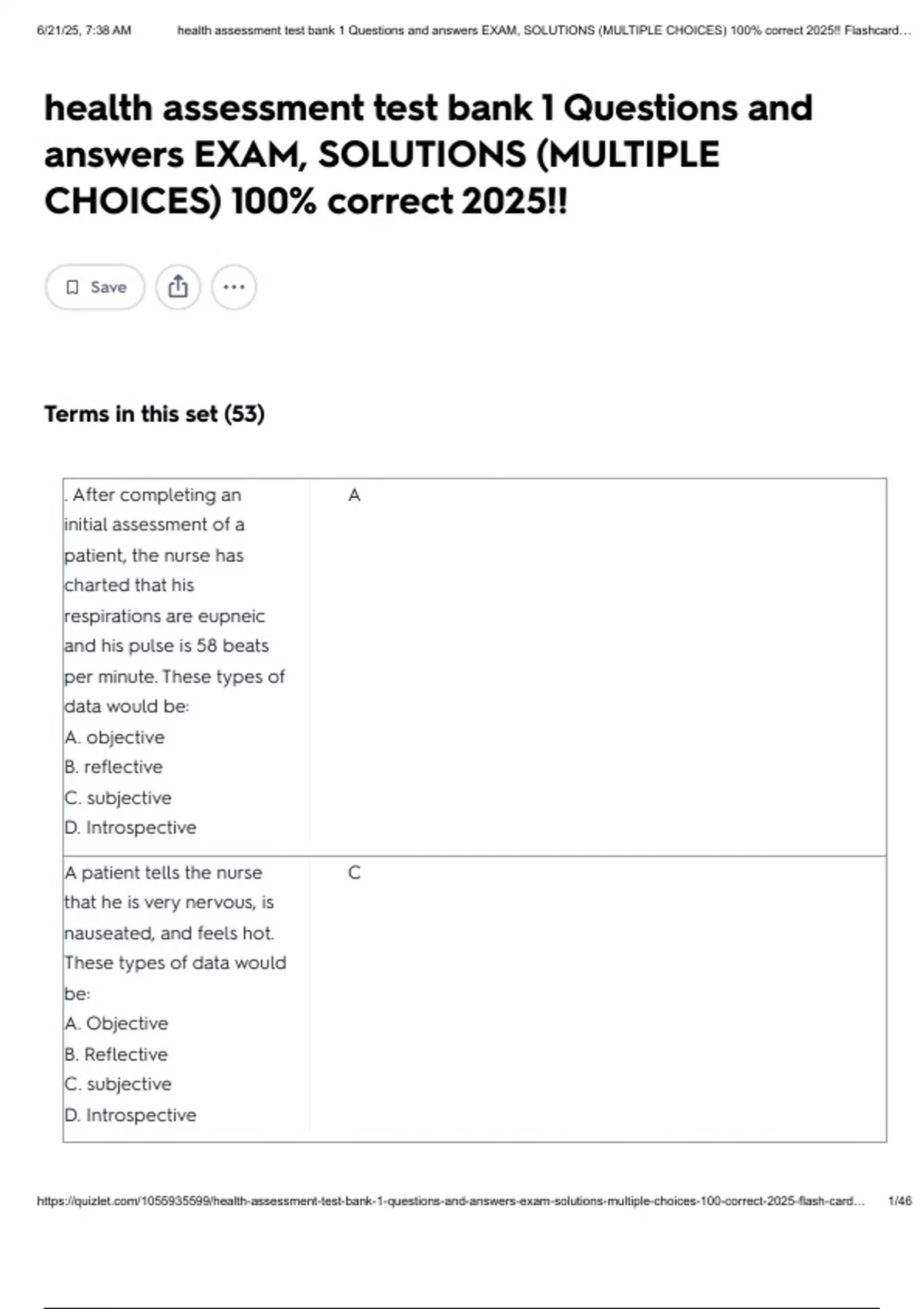 health assessment test bank 1 Questions and answers EXAM, SOLUTIONS ...