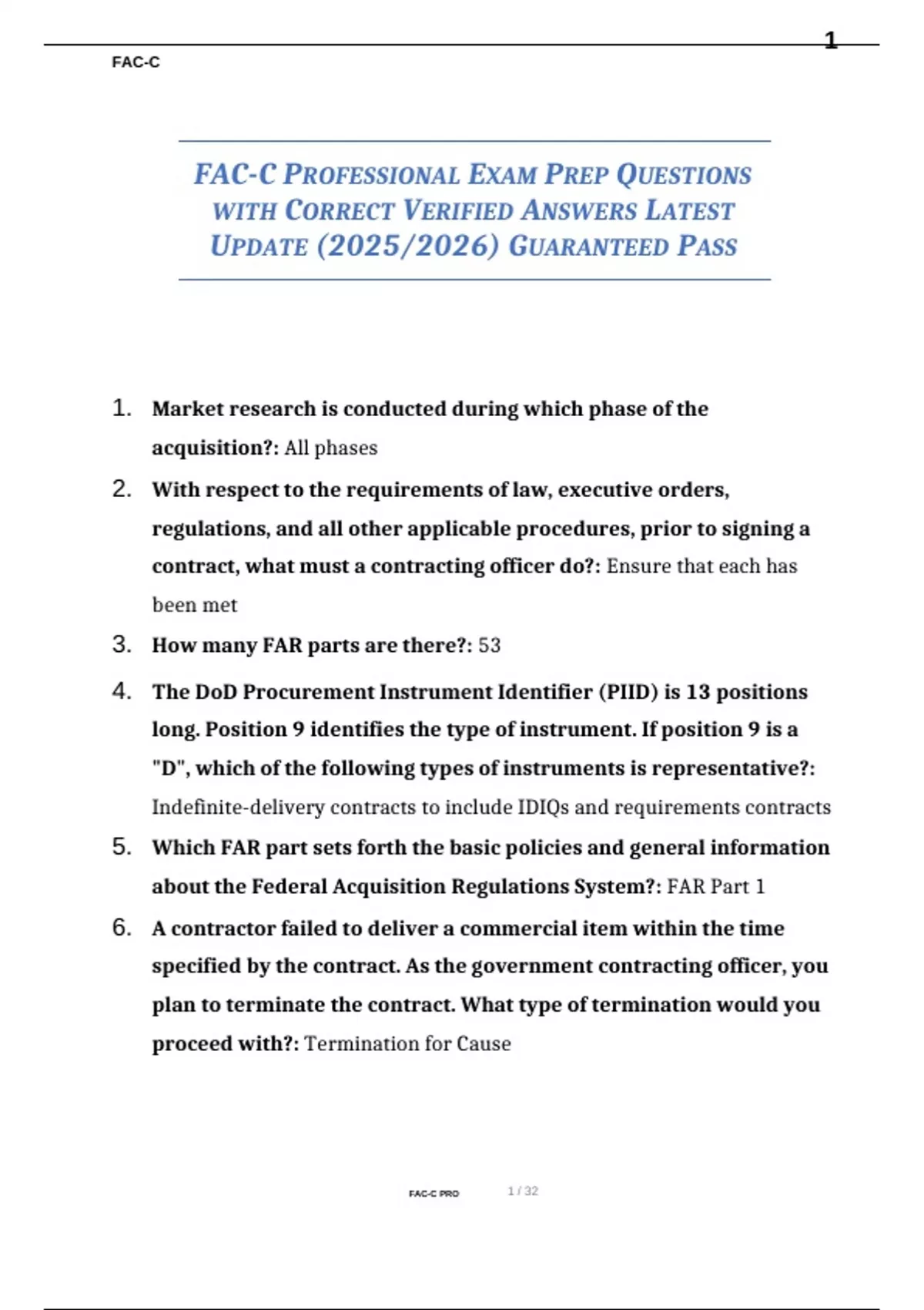 FAC-C PROFESSIONAL EXAM PREP QUESTIONS WITH CORRECT VERIFIED ANSWERS ...