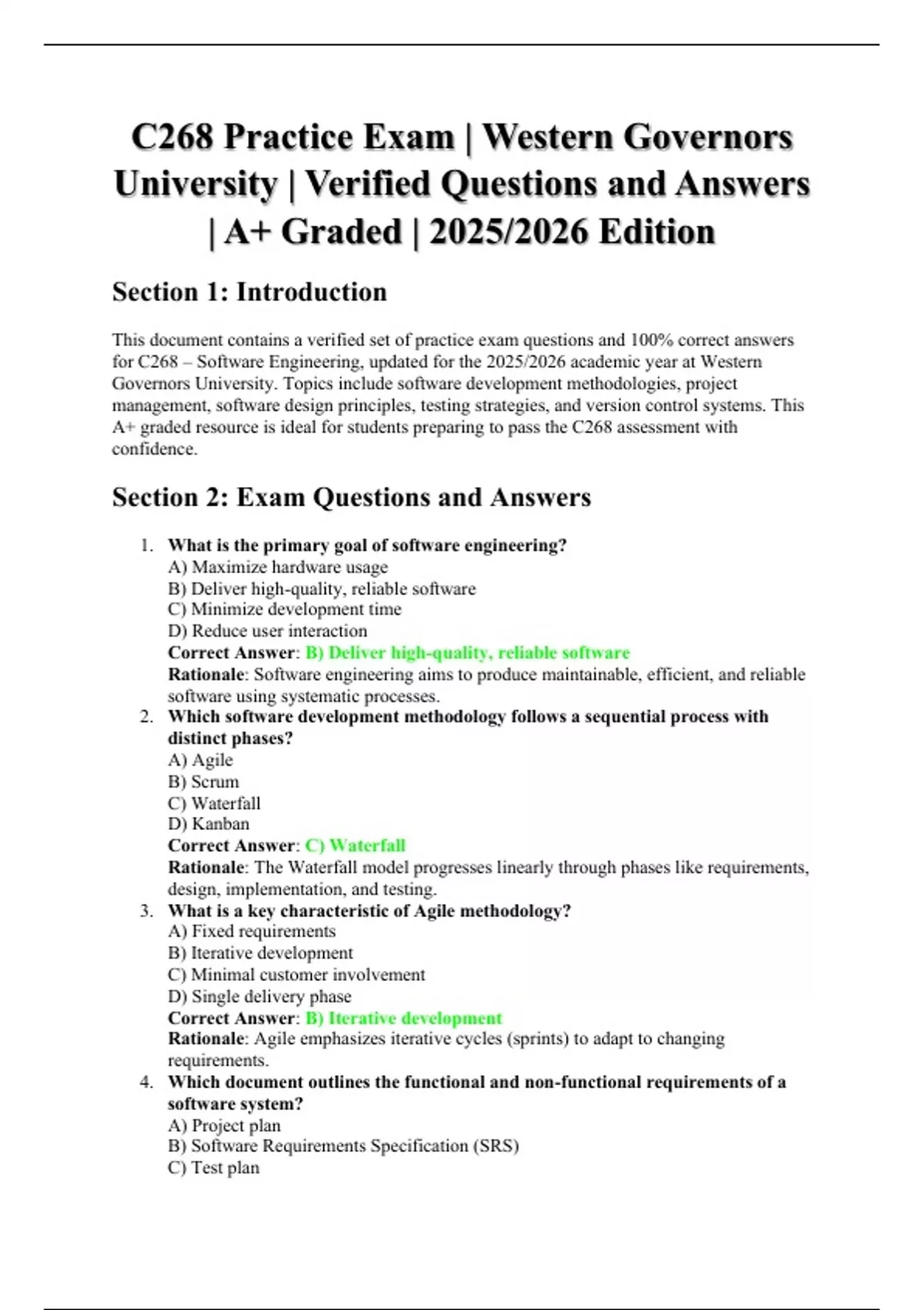 C268 – Software Engineering Practice Exam | Western Governors ...