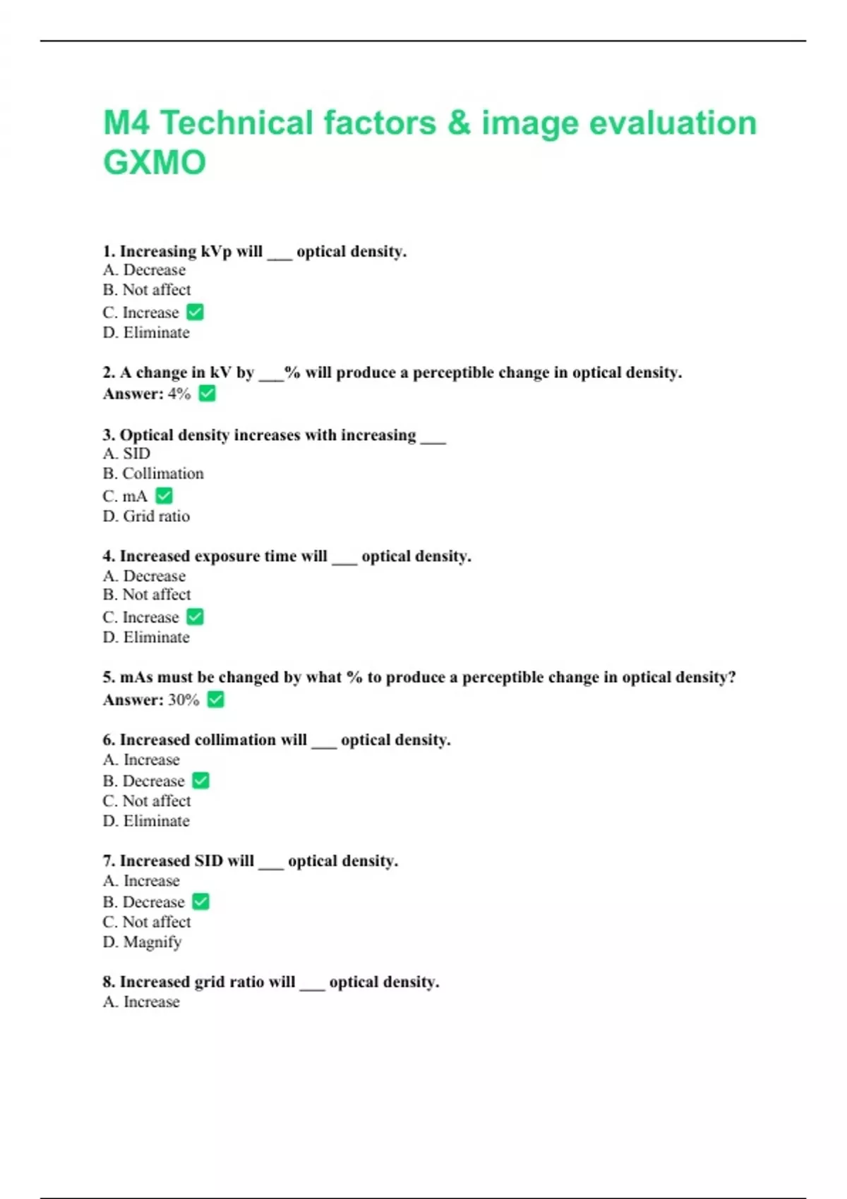 M4 Technical factors & image evaluation GXMO | Questions and Answers | 2025 Update | 100% ...