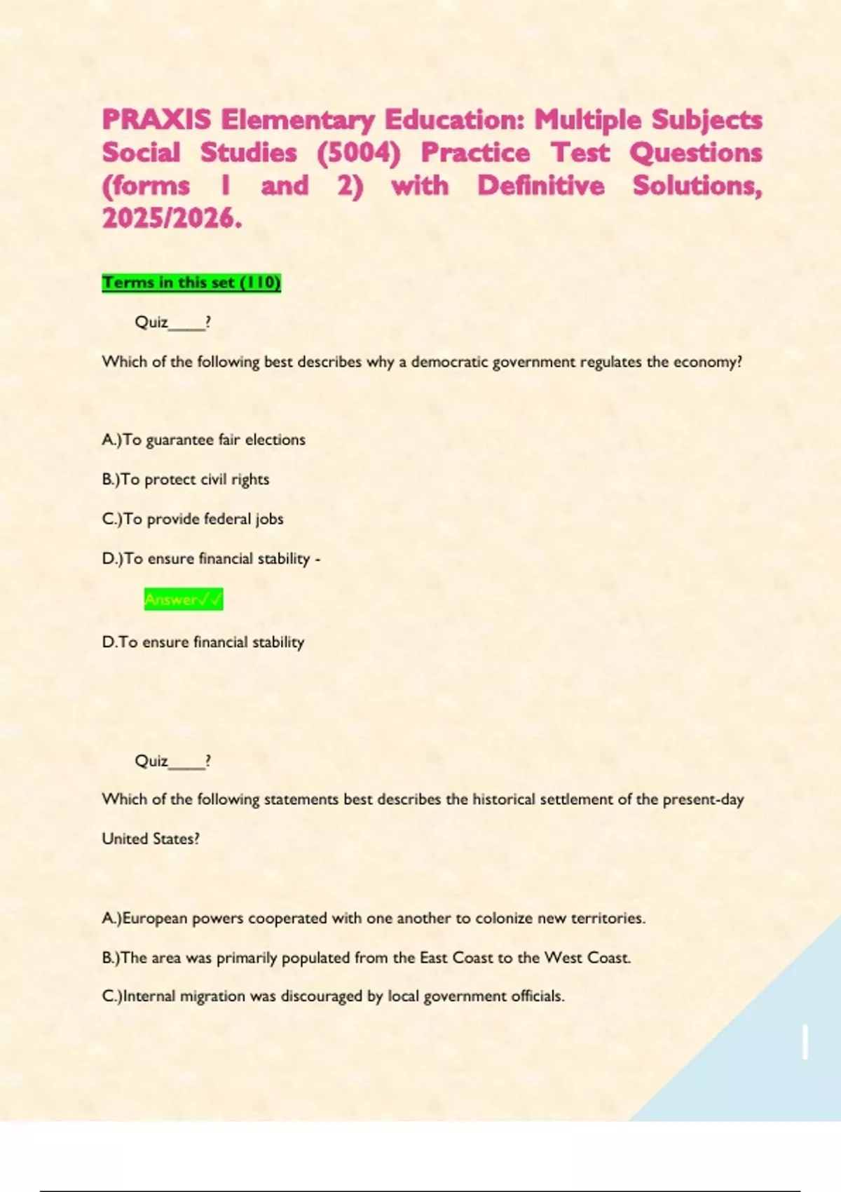 PRAXIS Elementary Education: Multiple Subjects Social Studies (5004 ...
