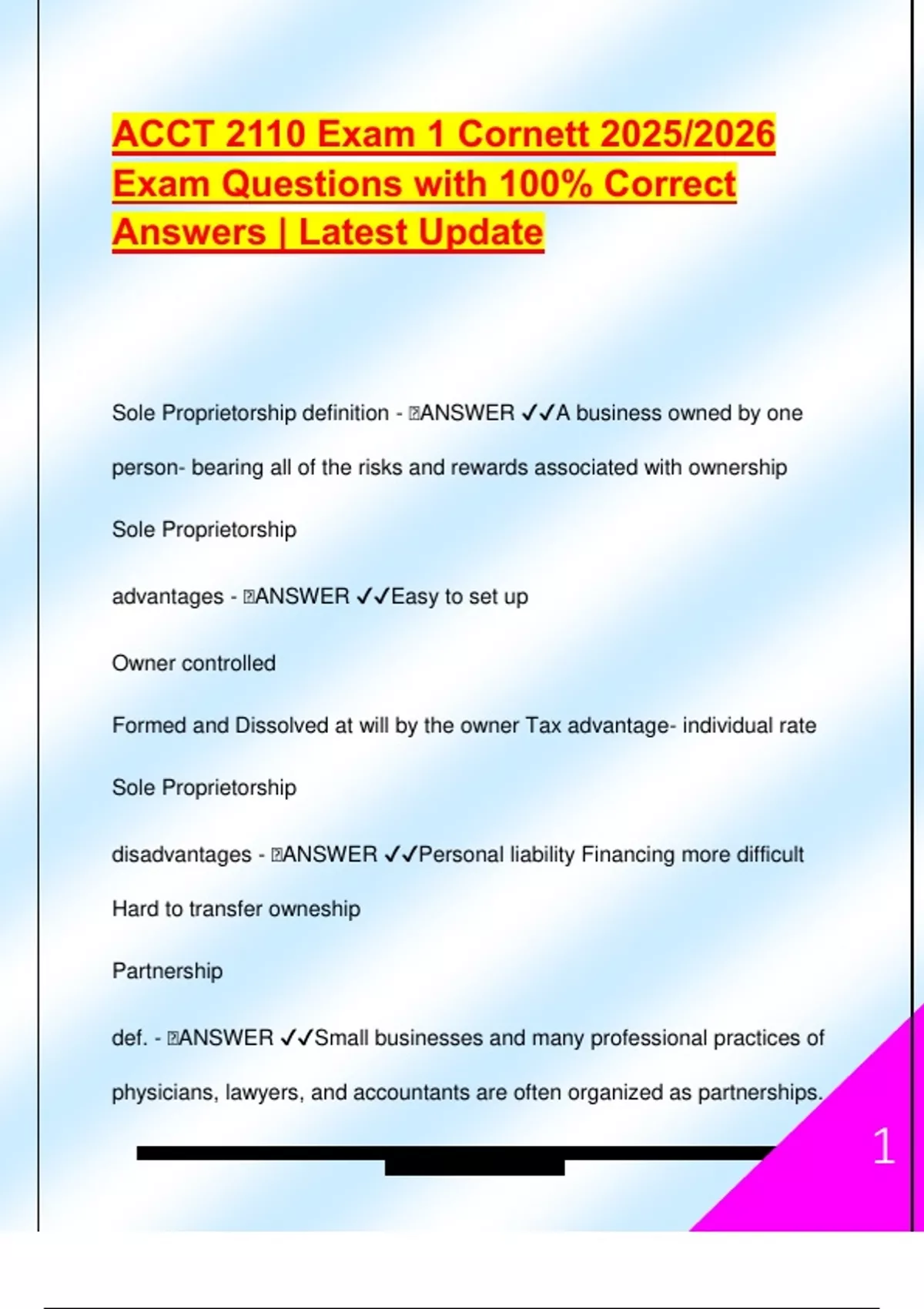 ACCT 2110 Exam 1 Cornett 2025/2026 Exam Questions with 100% Correct ...