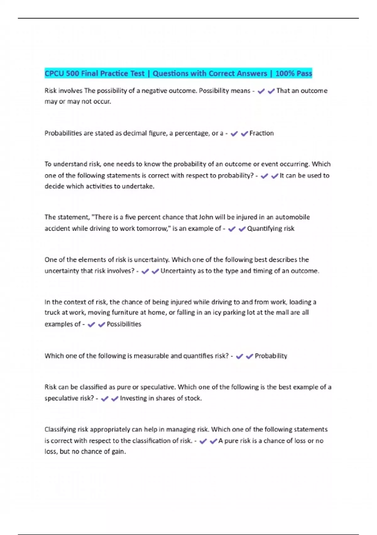 CPCU 500 Final Practice Test | Questions with Correct Answers | 100% ...