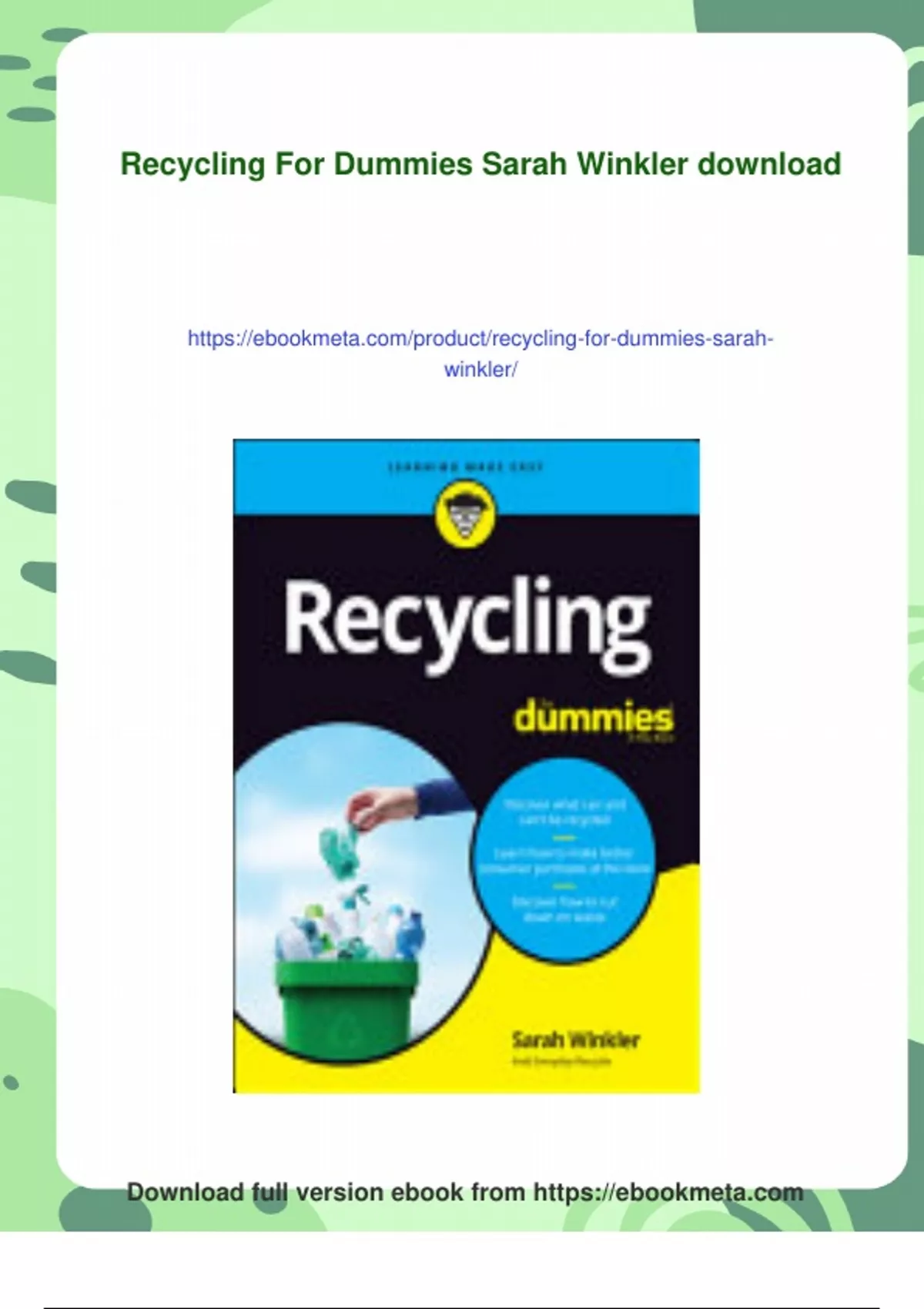 Summary Recycling For Dummies Sarah Winkler - Instant Download ...