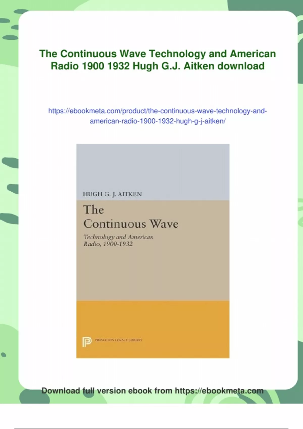 Summary The Continuous Wave Technology and American Radio Hugh G.J ...