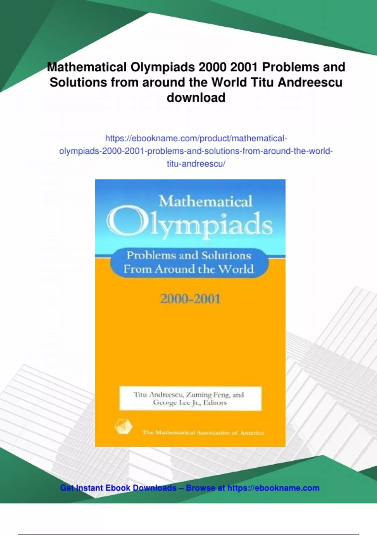 Summary Mathematical Olympiads Problems and Solutions from around the ...