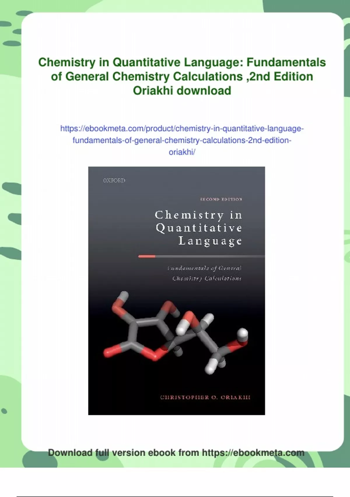 Summary Chemistry in Quantitative Language: Fundamentals of General ...