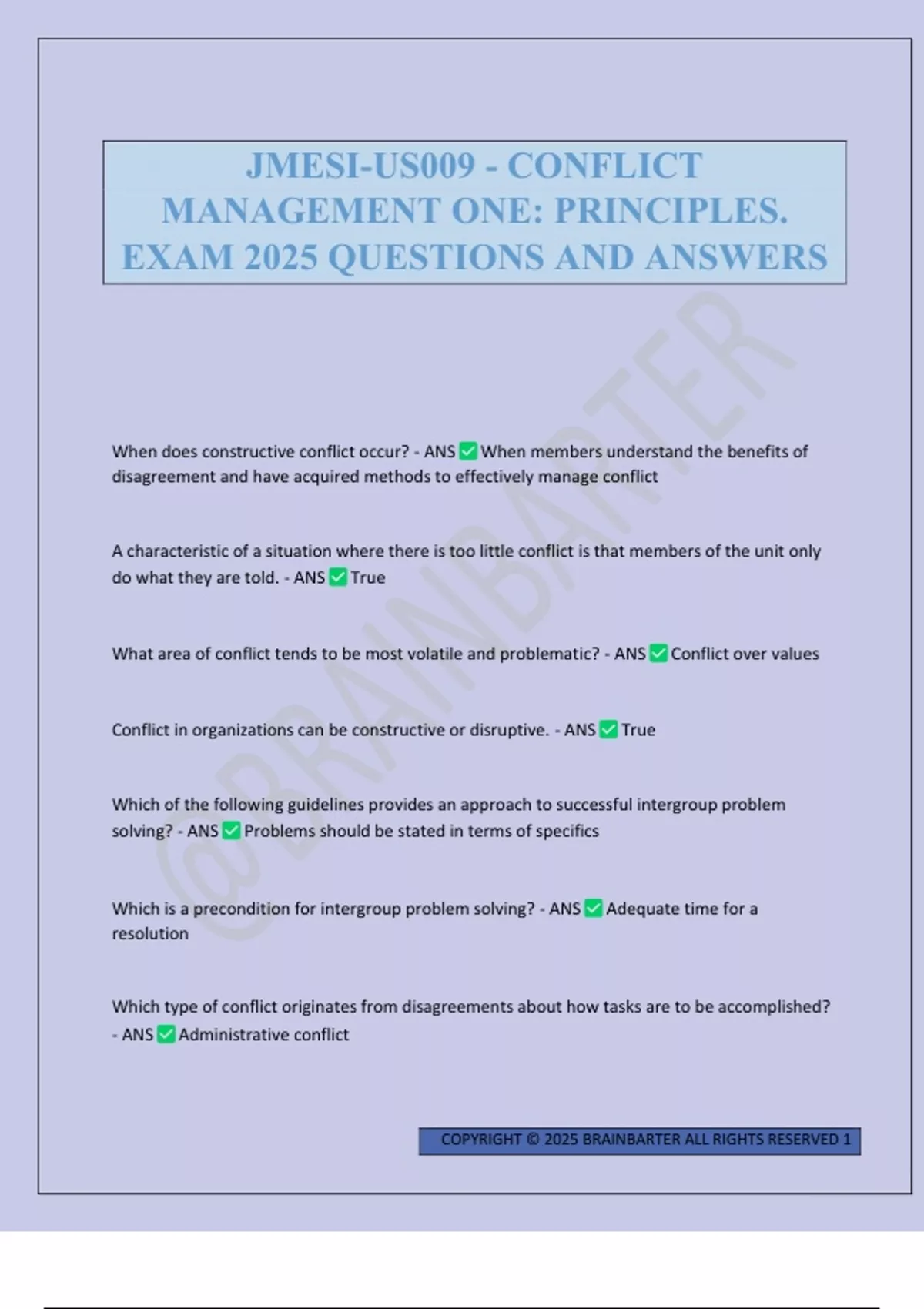 JMESI-US009 - CONFLICT MANAGEMENT ONE: PRINCIPLES. EXAM 2025 QUESTIONS ...