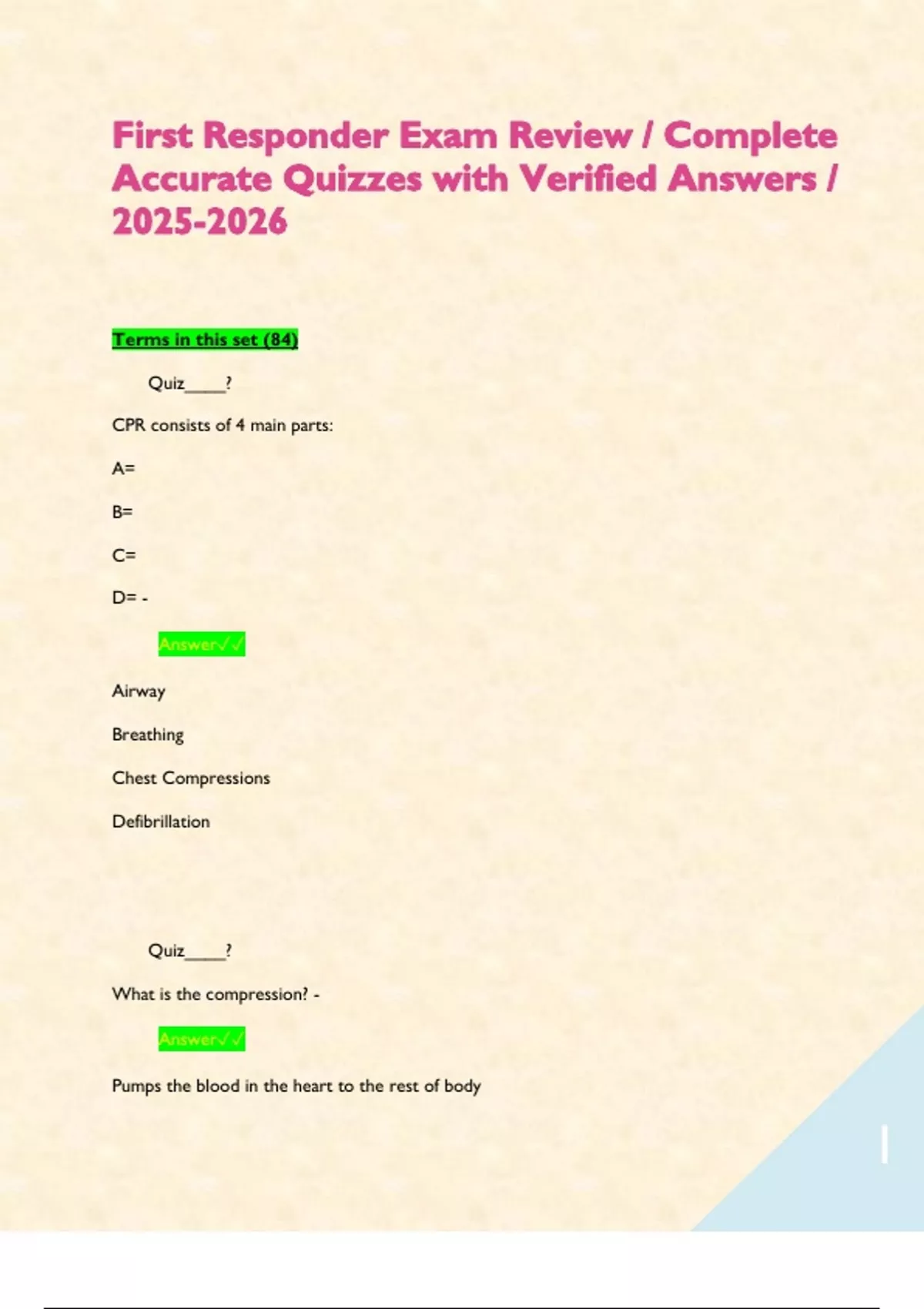 First Responder Exam Review / Complete Accurate Quizzes with Verified ...