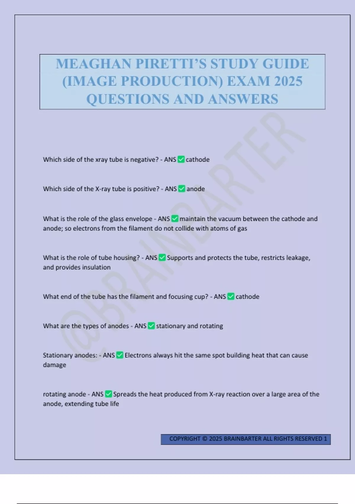 MEAGHAN PIRETTI’S STUDY GUIDE (IMAGE PRODUCTION) EXAM 2025 QUESTIONS ...