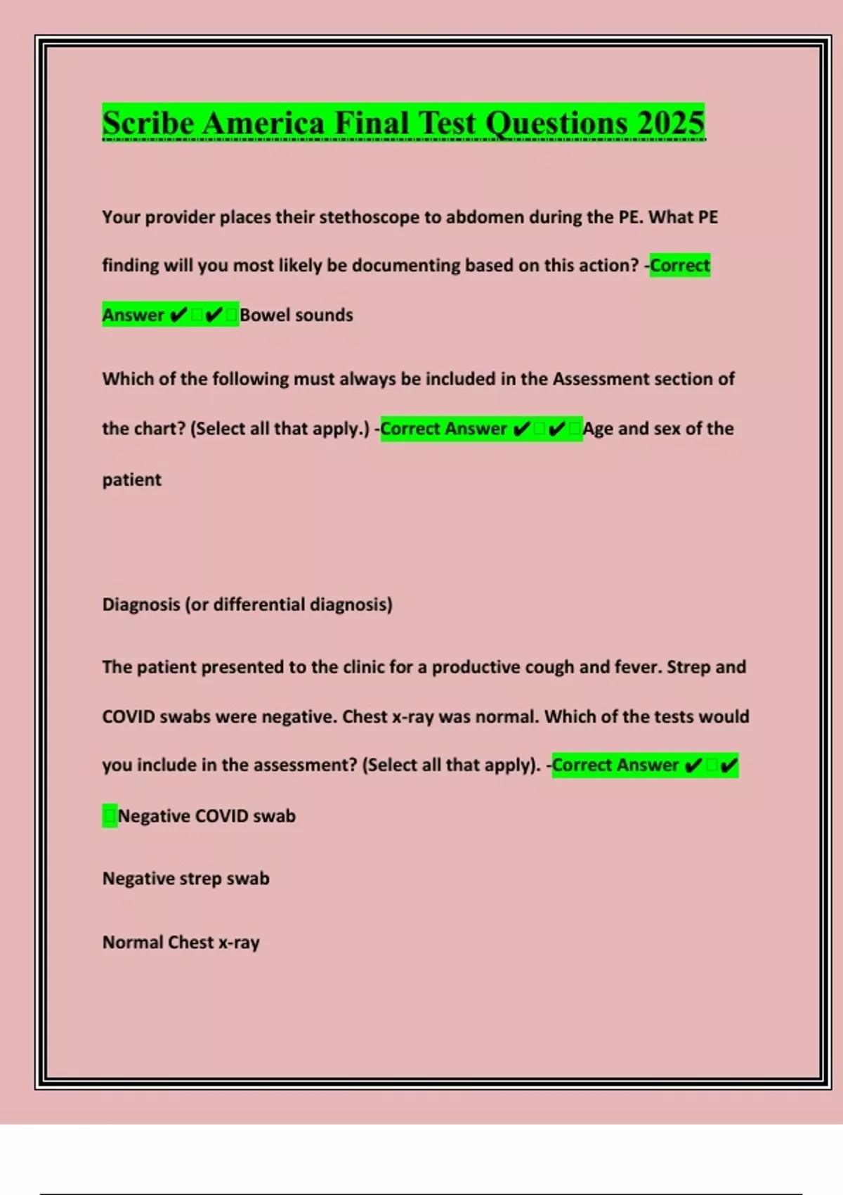 Scribe America Final Test Questions 2025 Examination Quiz Questions ...