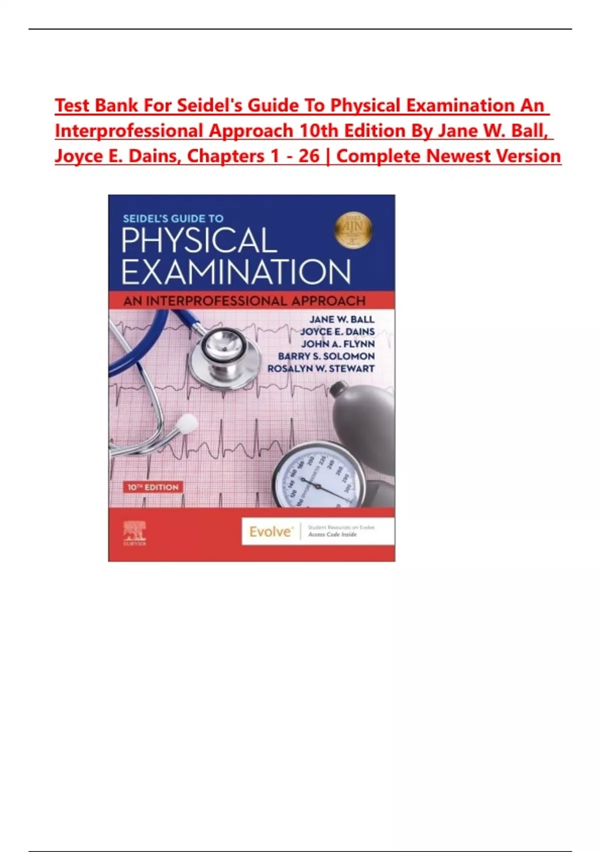 TEST BANK For Seidel's Guide to Physical Examination An ...