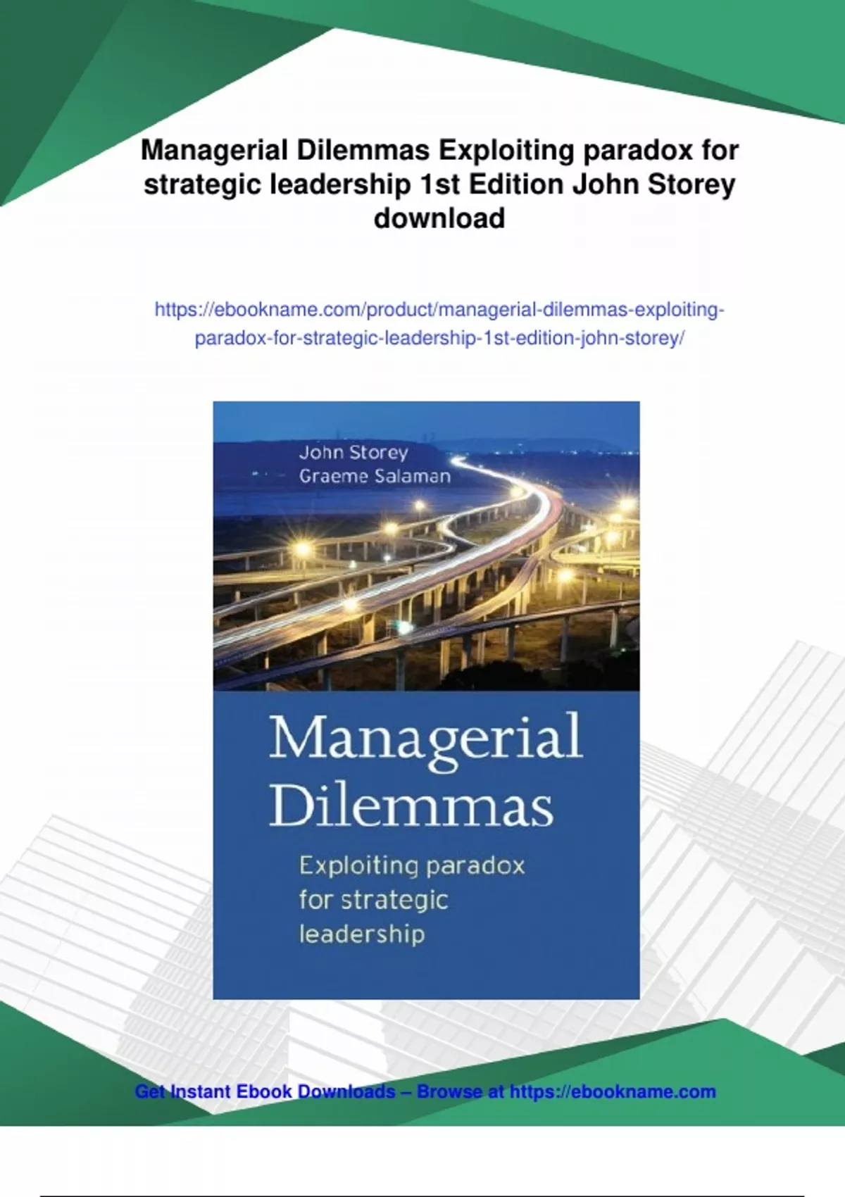 Summary Managerial Dilemmas Exploiting paradox for strategic leadership ...