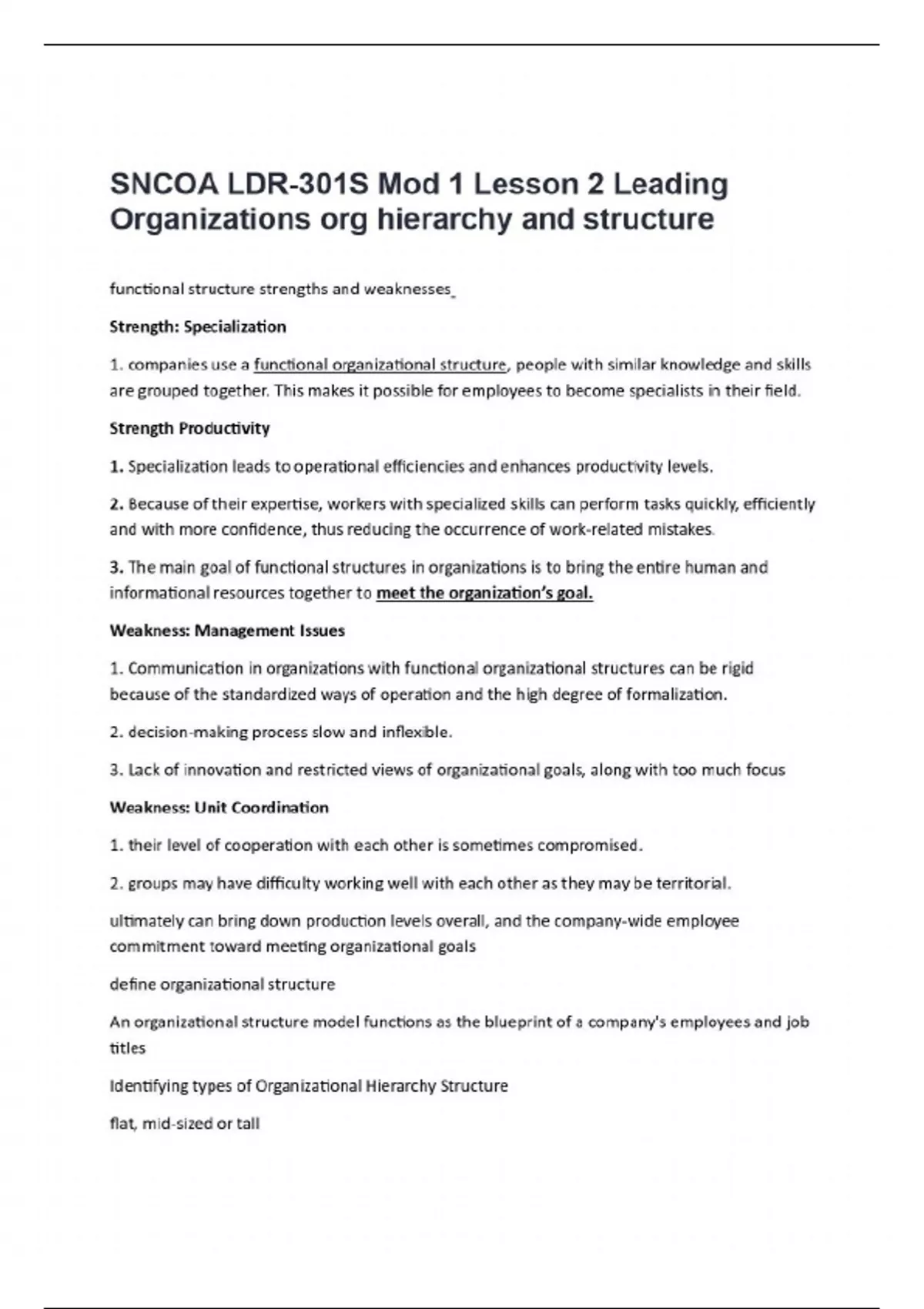 SNCOA LDR-301S Mod 1 Lesson 2 Leading Organizations org hierarchy and ...