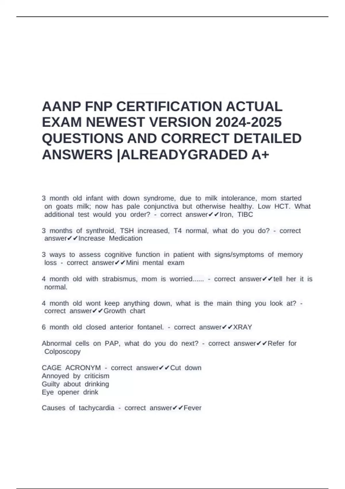 AANP FNP CERTIFICATION ACTUAL EXAM NEWEST VERSION QUESTIONS AND CORRECT ...