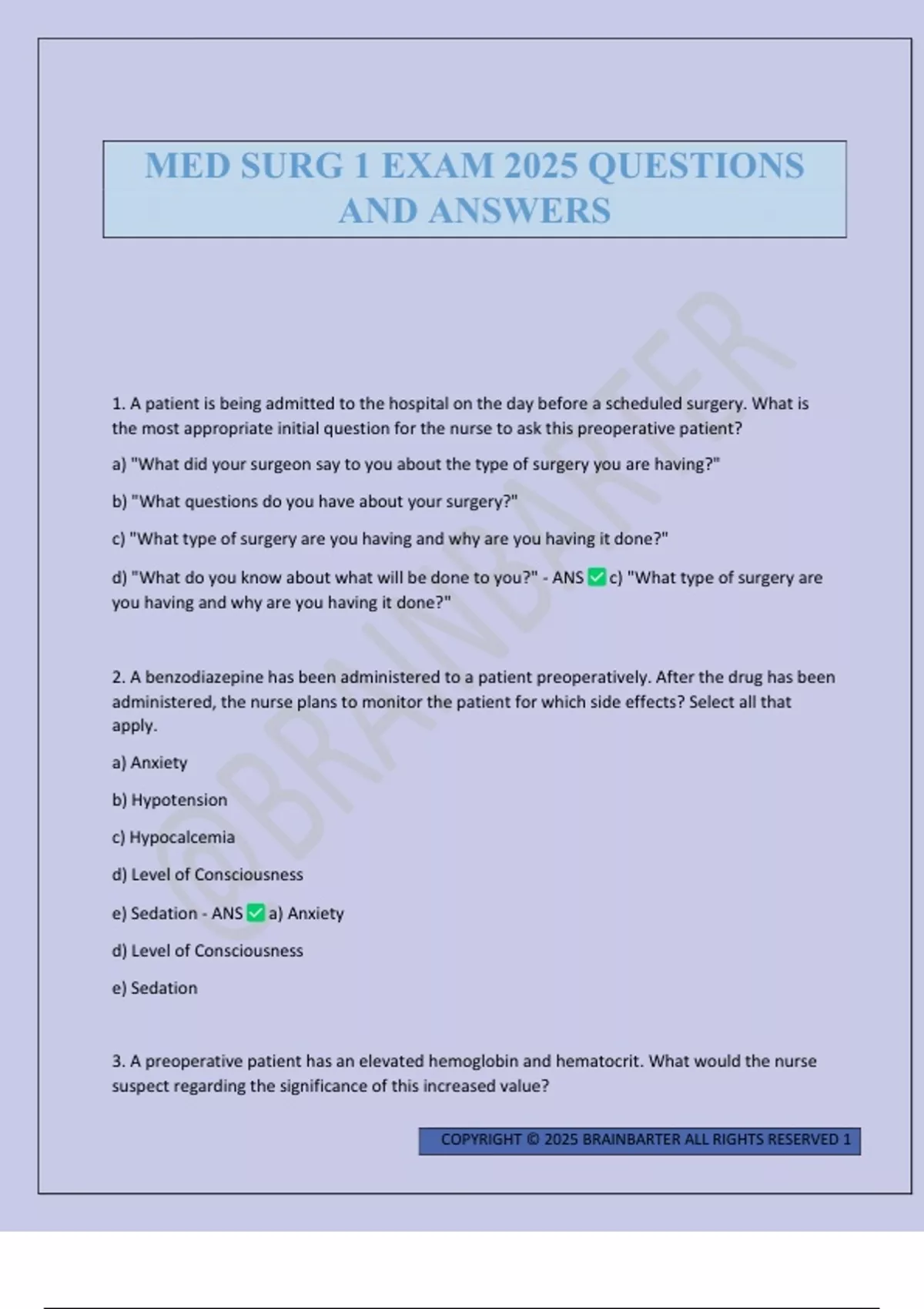 MED SURG 1 EXAM 2025 QUESTIONS AND ANSWERS - MED SURG - Stuvia US