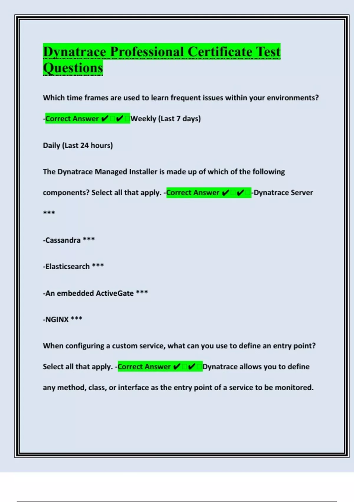 Dynatrace Professional Certificate Test Questions With Premium High ...