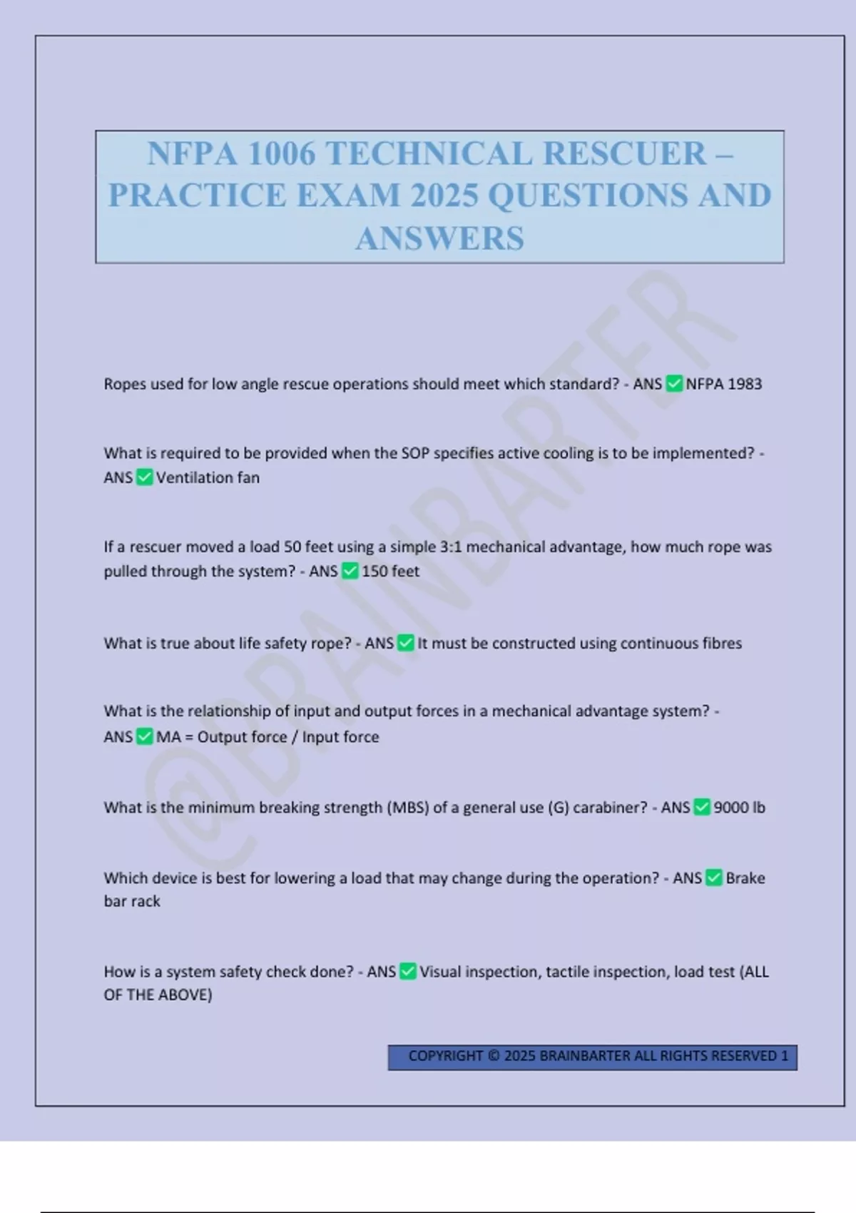 NFPA 1006 TECHNICAL RESCUER – PRACTICE EXAM 2025 QUESTIONS AND ANSWERS - NFPA 1006 - Stuvia US