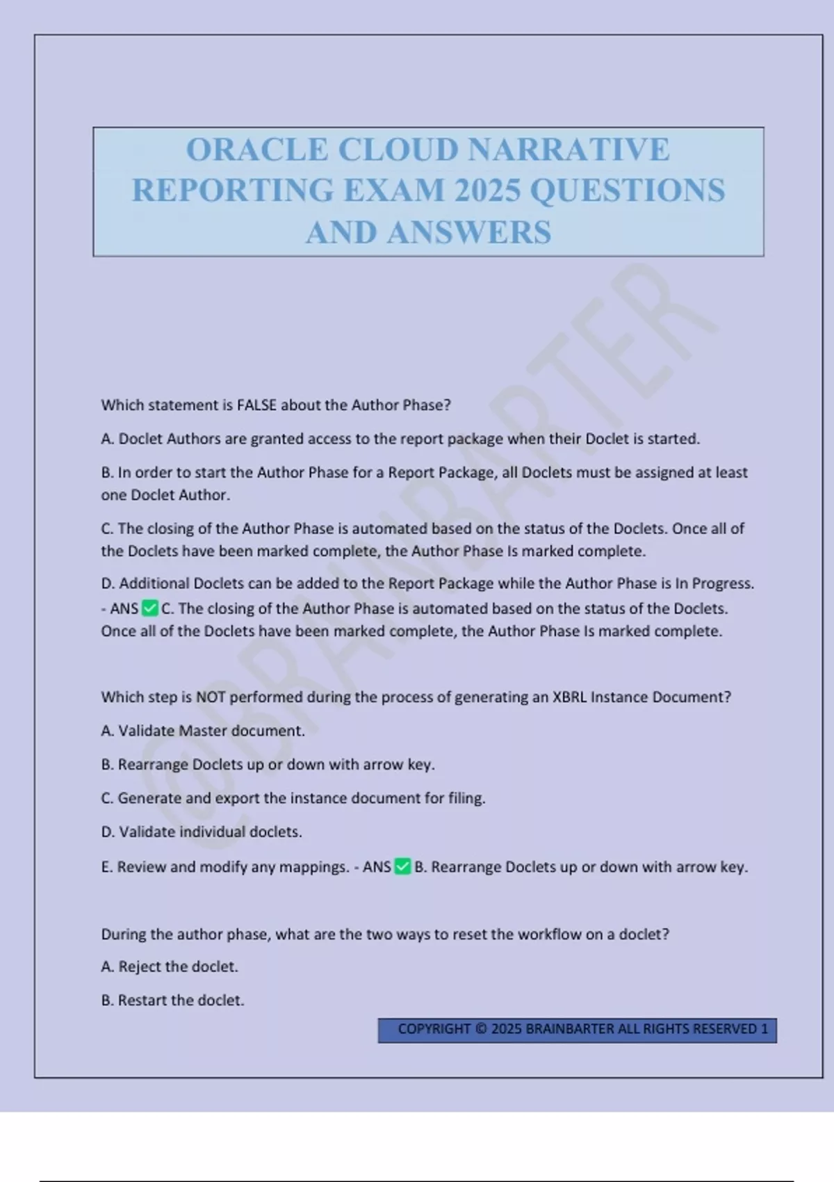 ORACLE CLOUD NARRATIVE REPORTING EXAM 2025 QUESTIONS AND ANSWERS ...