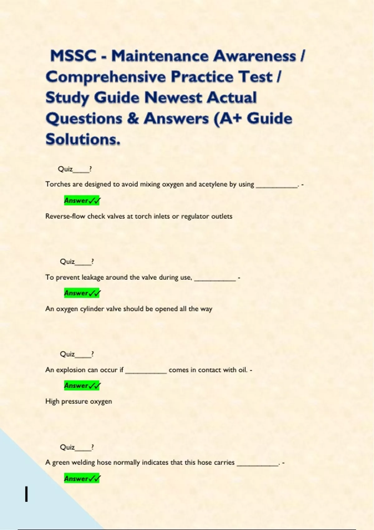 MSSC - Maintenance Awareness / Comprehensive Practice Test / Study ...