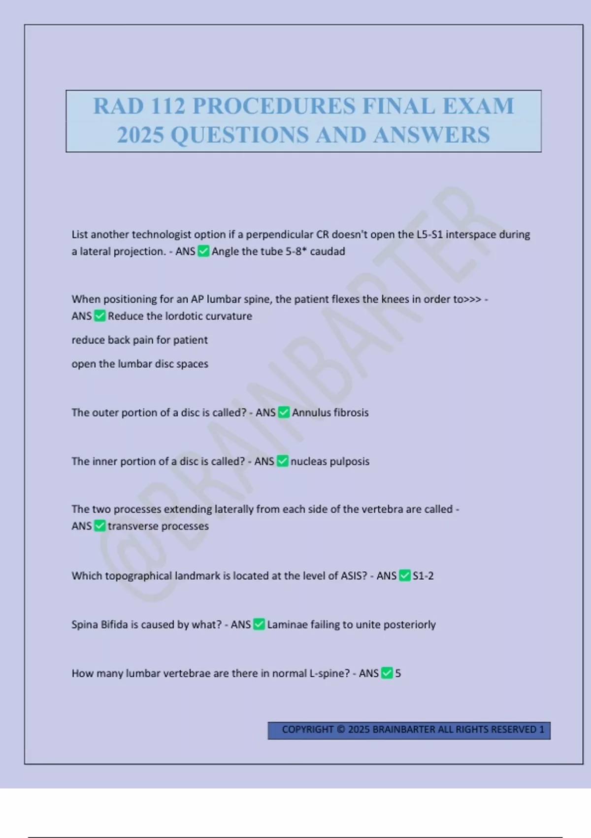 RAD 112 PROCEDURES FINAL EXAM 2025 QUESTIONS AND ANSWERS - RAD 112 ...