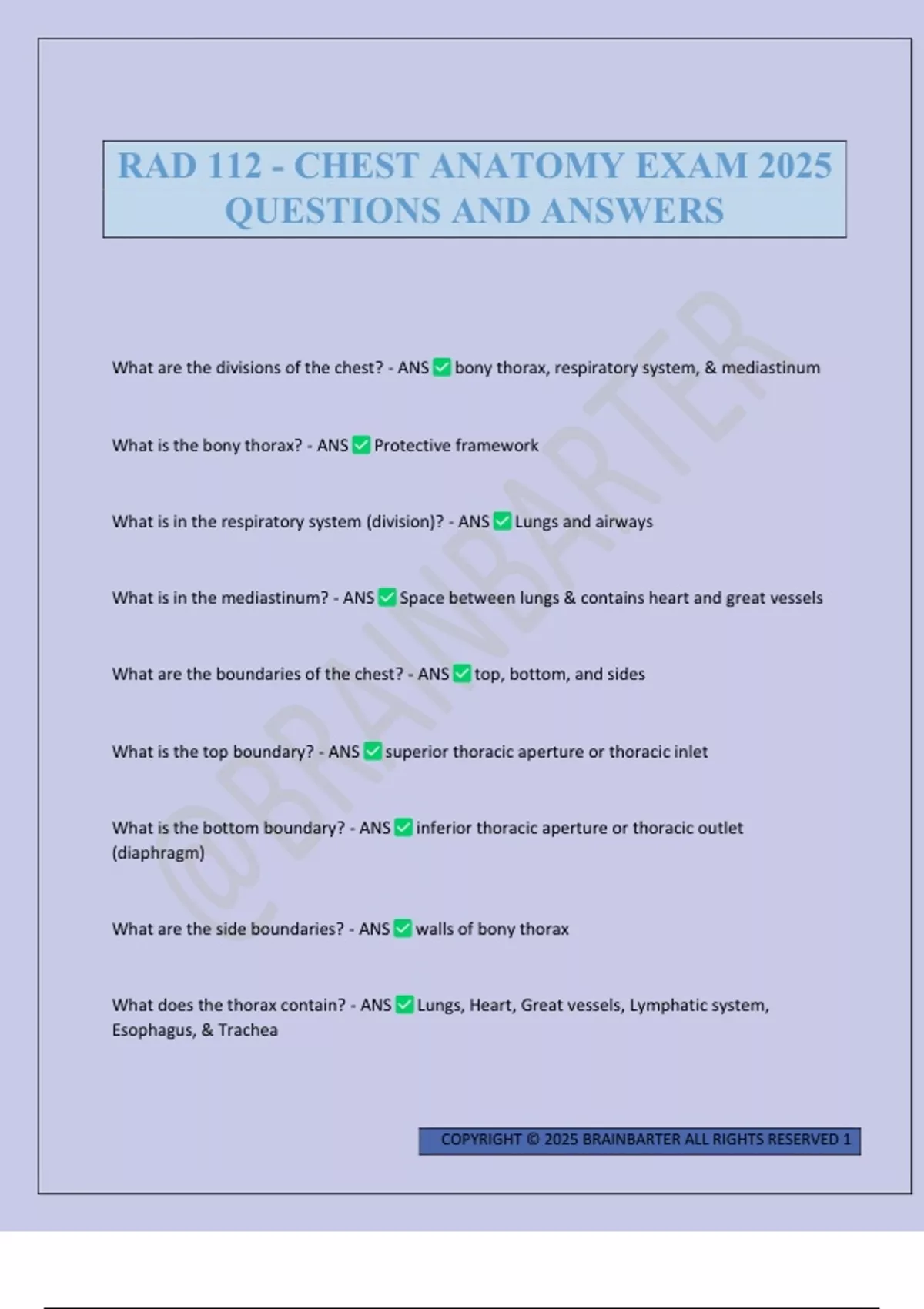 RAD 112 - CHEST ANATOMY EXAM 2025 QUESTIONS AND ANSWERS - RAD 112 ...