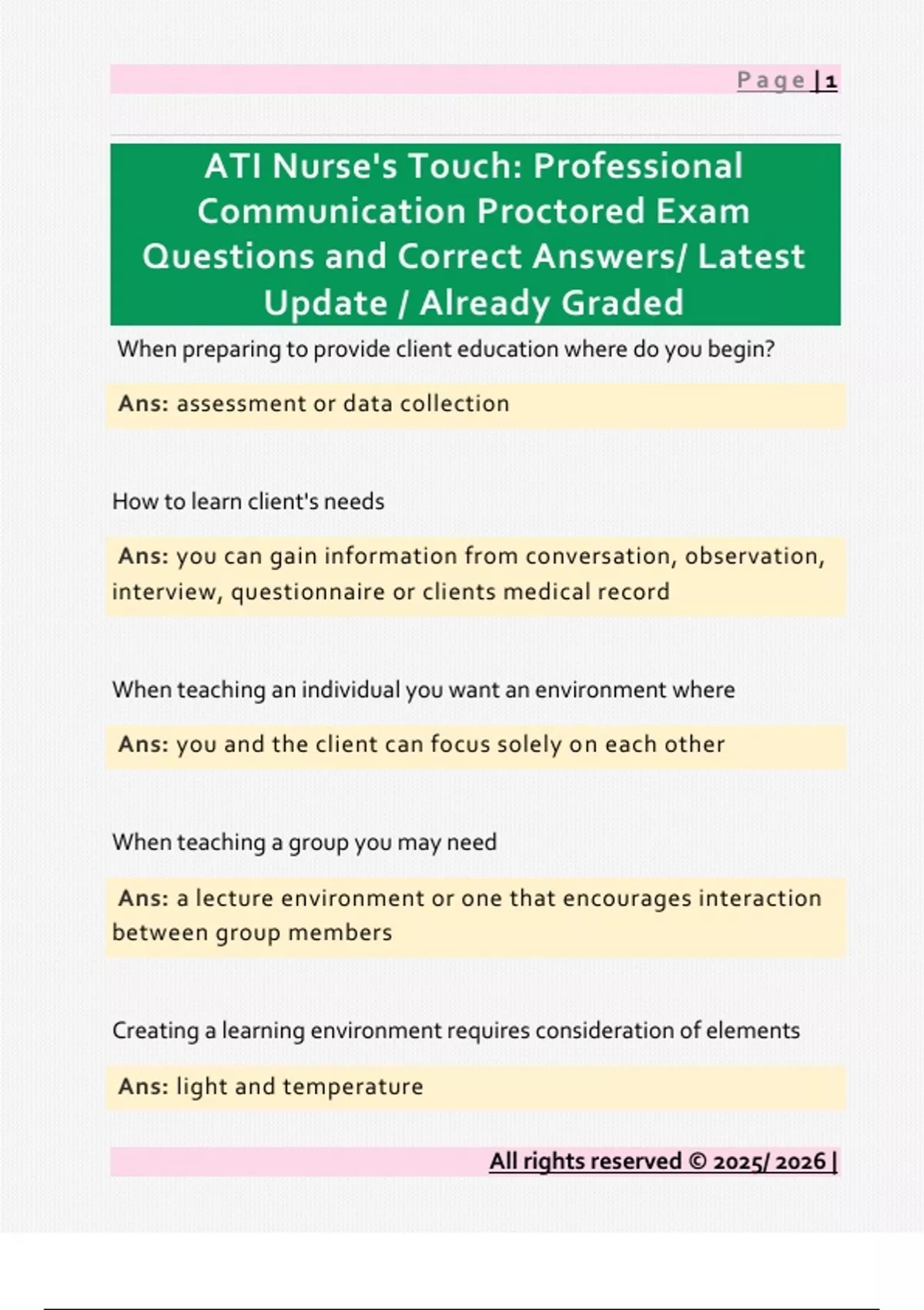 ATI Nurse's Touch: Professional Communication Proctored Exam Questions ...