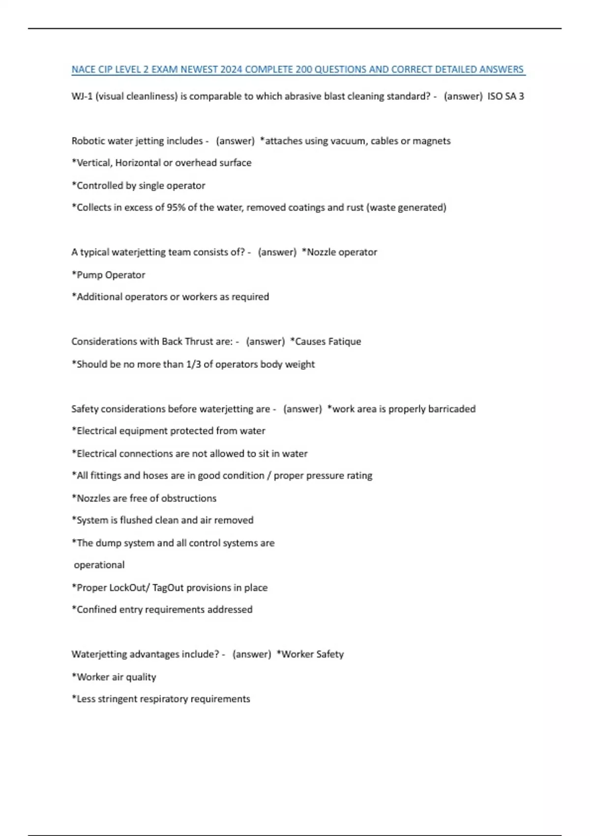 NACE CIP LEVEL 2 EXAM NEWEST 2024 COMPLETE 200 QUESTIONS AND CORRECT ...