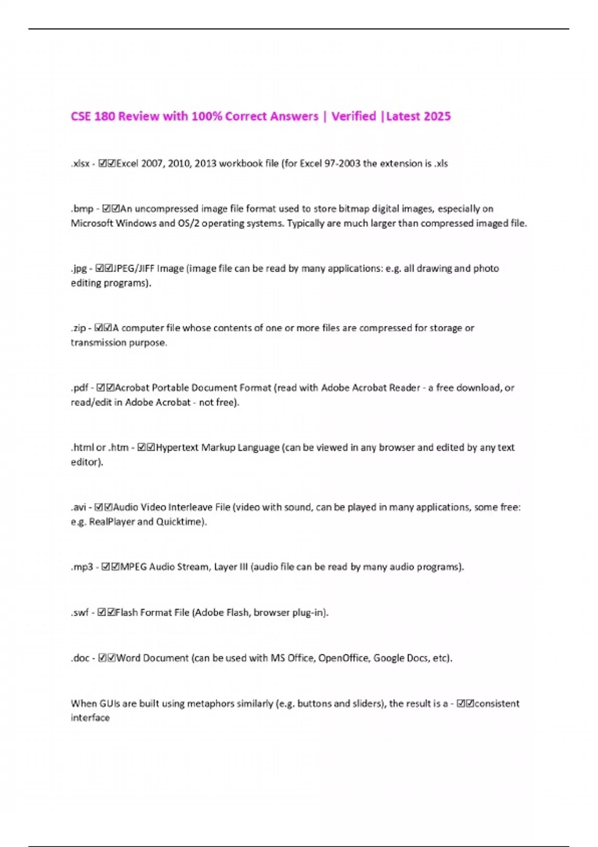 CSE 180 Review with 100% Correct Answers | Verified |Latest 2025 - CSE ...