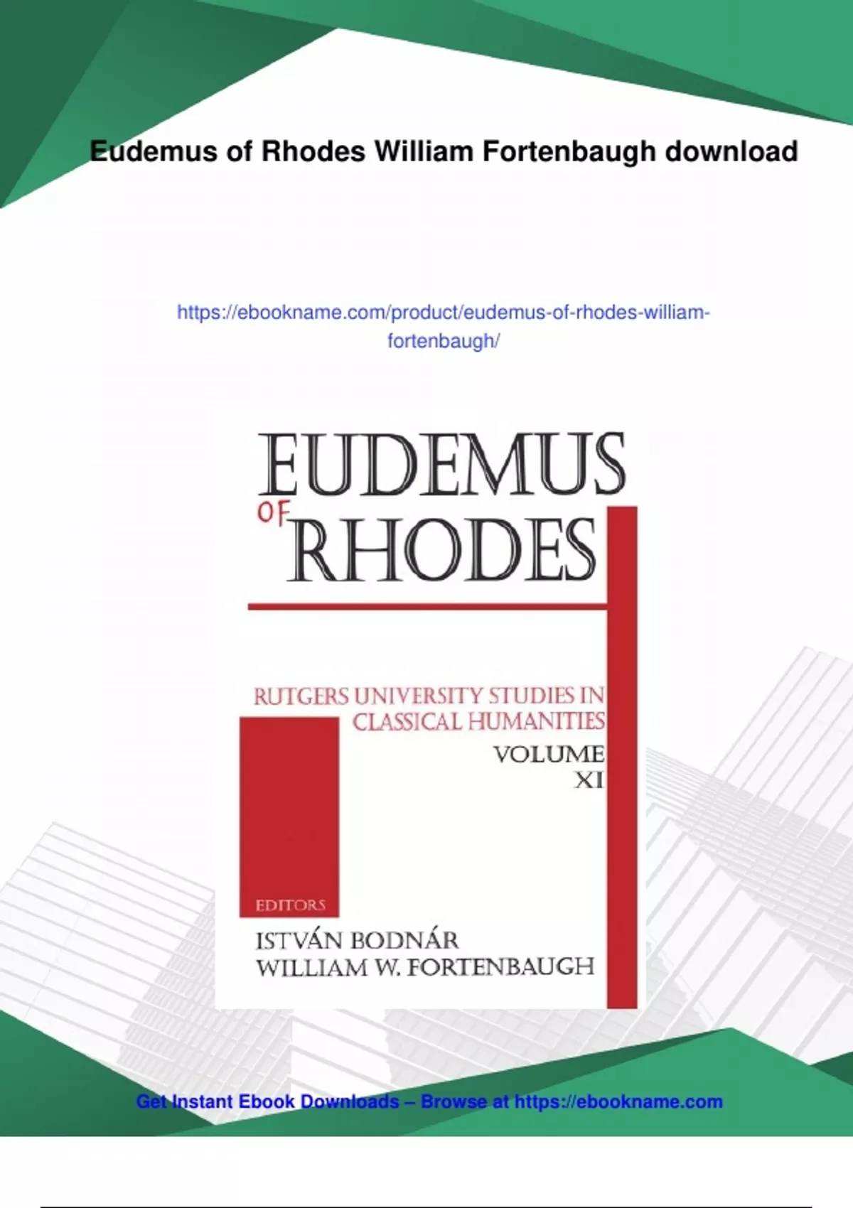 Summary Eudemus of Rhodes William Fortenbaugh - Instant Download ...