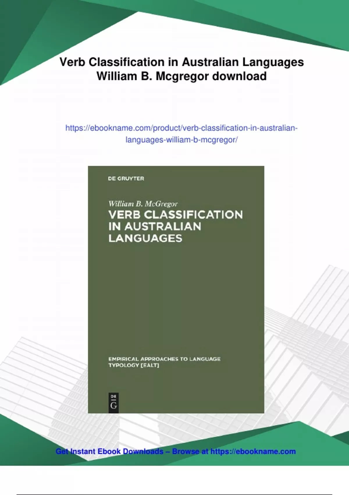 Summary Verb Classification in Australian Languages William B. Mcgregor ...