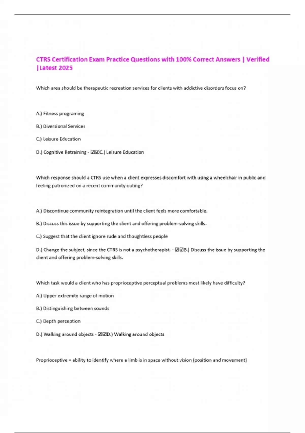 CTRS Certification Exam Practice Questions with 100% Correct Answers ...