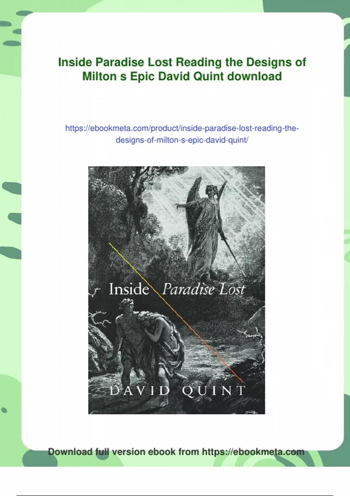 Summary Inside Paradise Lost Reading the Designs of Milton s Epic David ...