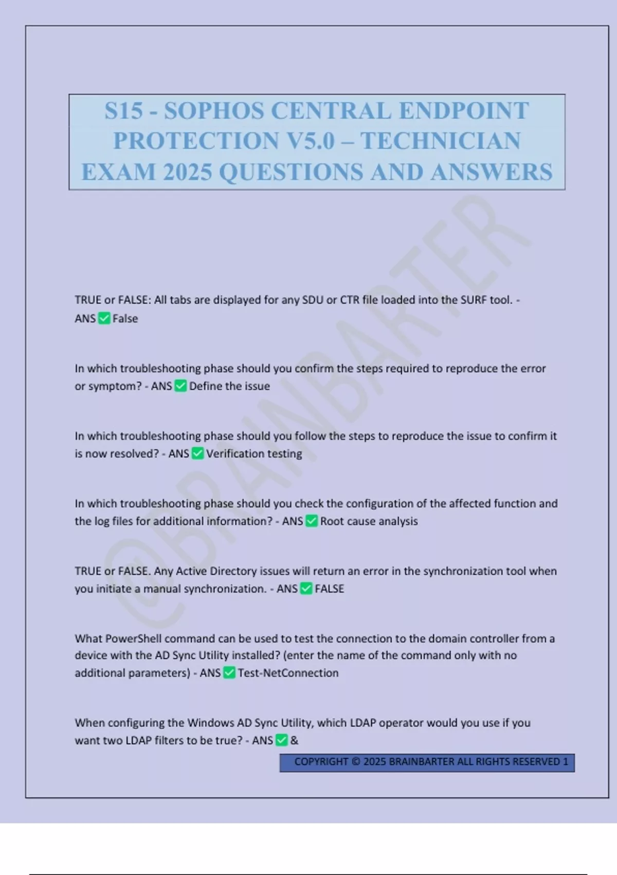 S15 - SOPHOS CENTRAL ENDPOINT PROTECTION V5.0 – TECHNICIAN EXAM 2025 QUESTIONS AND ANSWERS ...