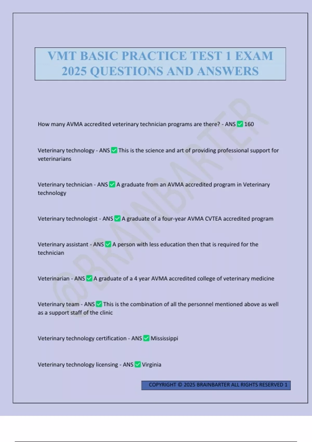 VMT BASIC PRACTICE TEST 1 EXAM 2025 QUESTIONS AND ANSWERS - VMT - Stuvia US