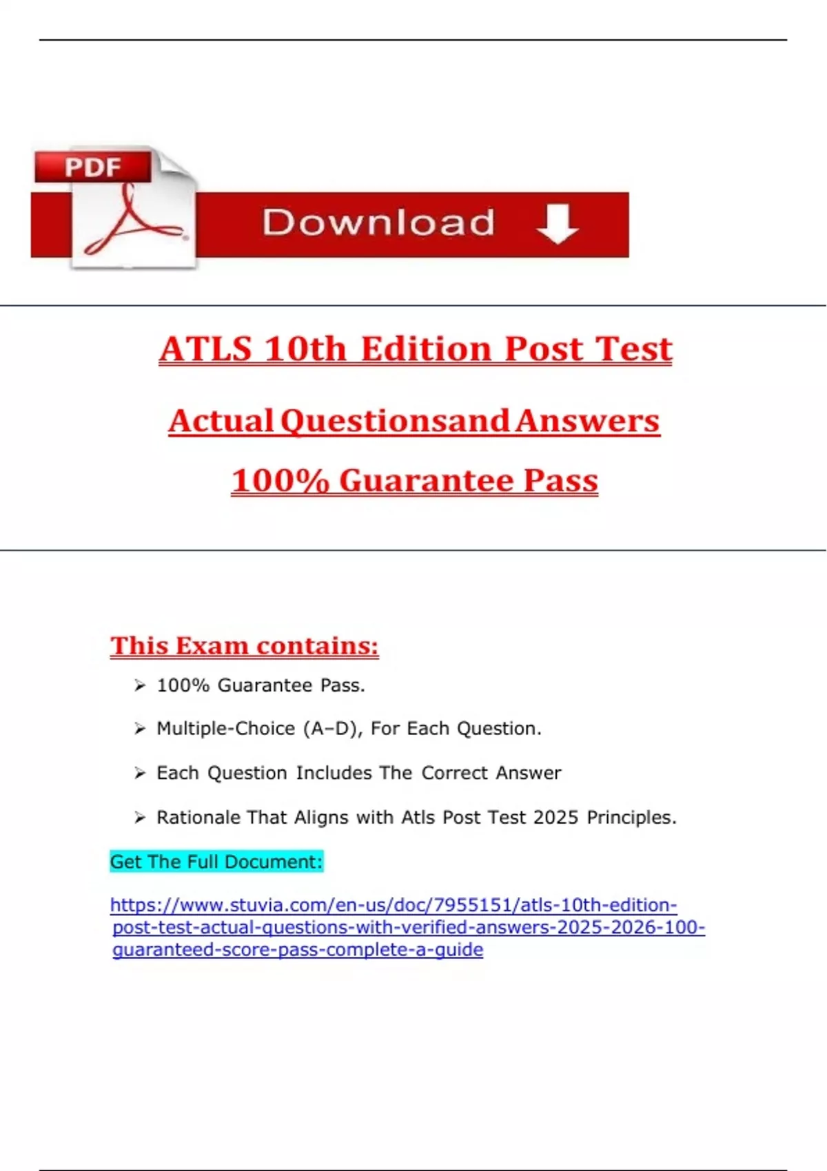 ATLS 10th Edition Post Test Actual Questions with Verified Answers ...