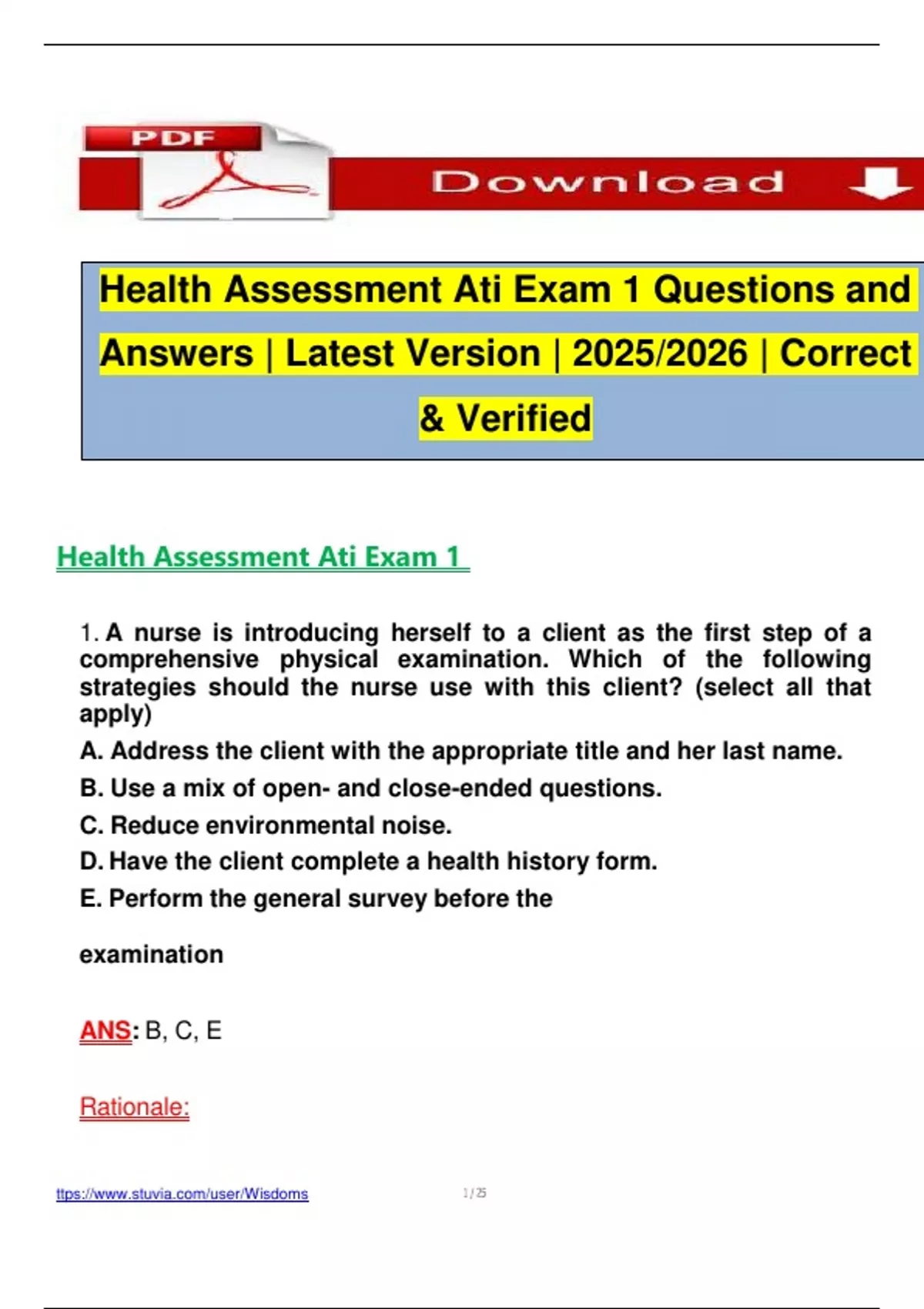 Health Assessment Ati Exam 1 Questions and Answers | Latest Version ...